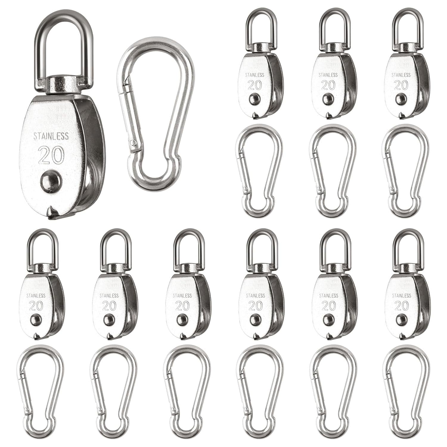 FREEAMG 10 Pcs 304 Stainless Steel Lifting Pulley, M20 Single Pulley ...