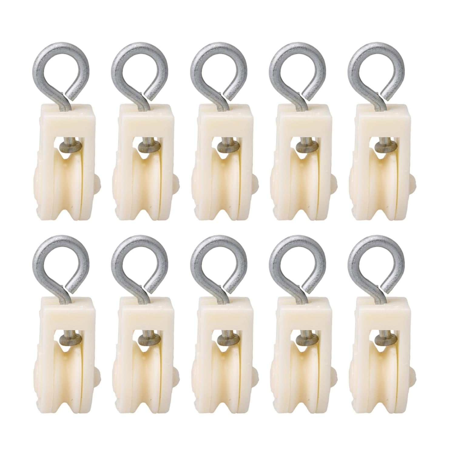 FREEAMG 10 Pcs White Plastic Hanging Pulley Stainless Steel Adjustable ...