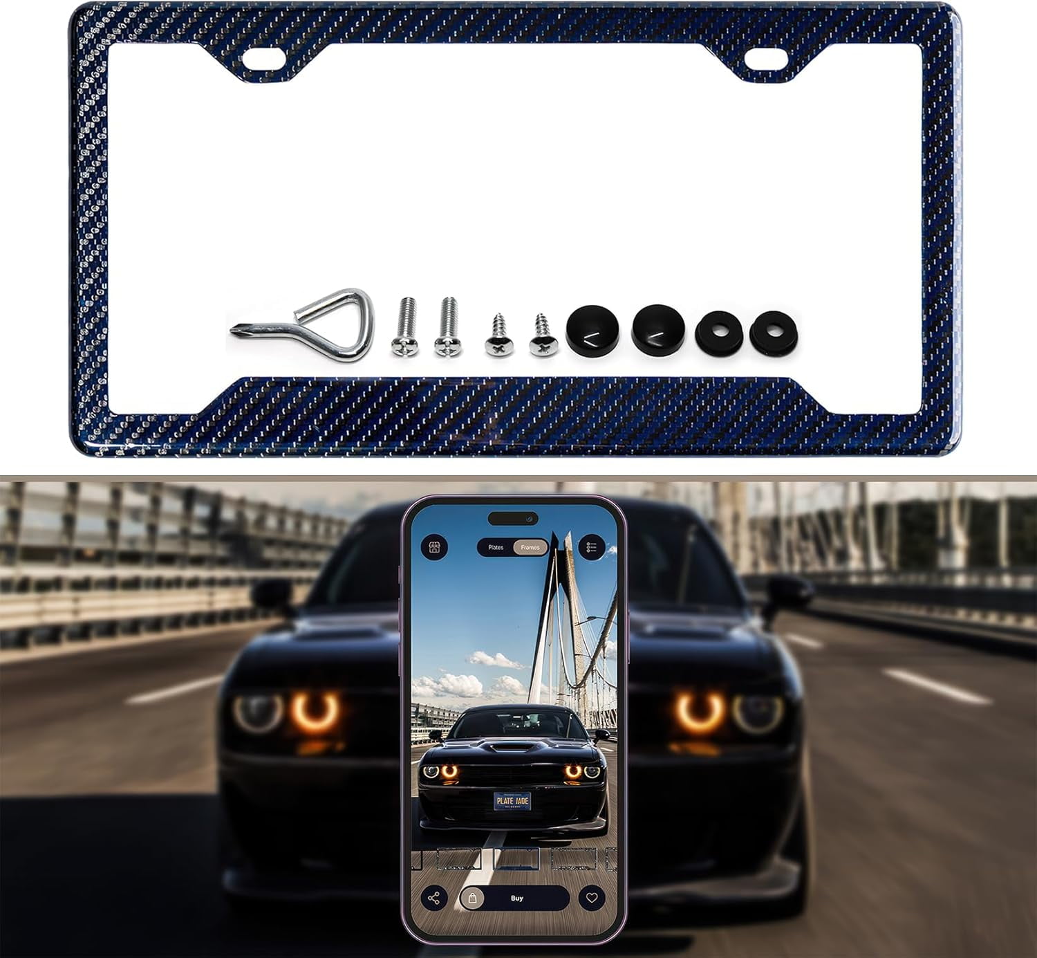 FREEAMG 100% Real 3k Twill Weave Carbon ber Car License Plate Frame, UV ...