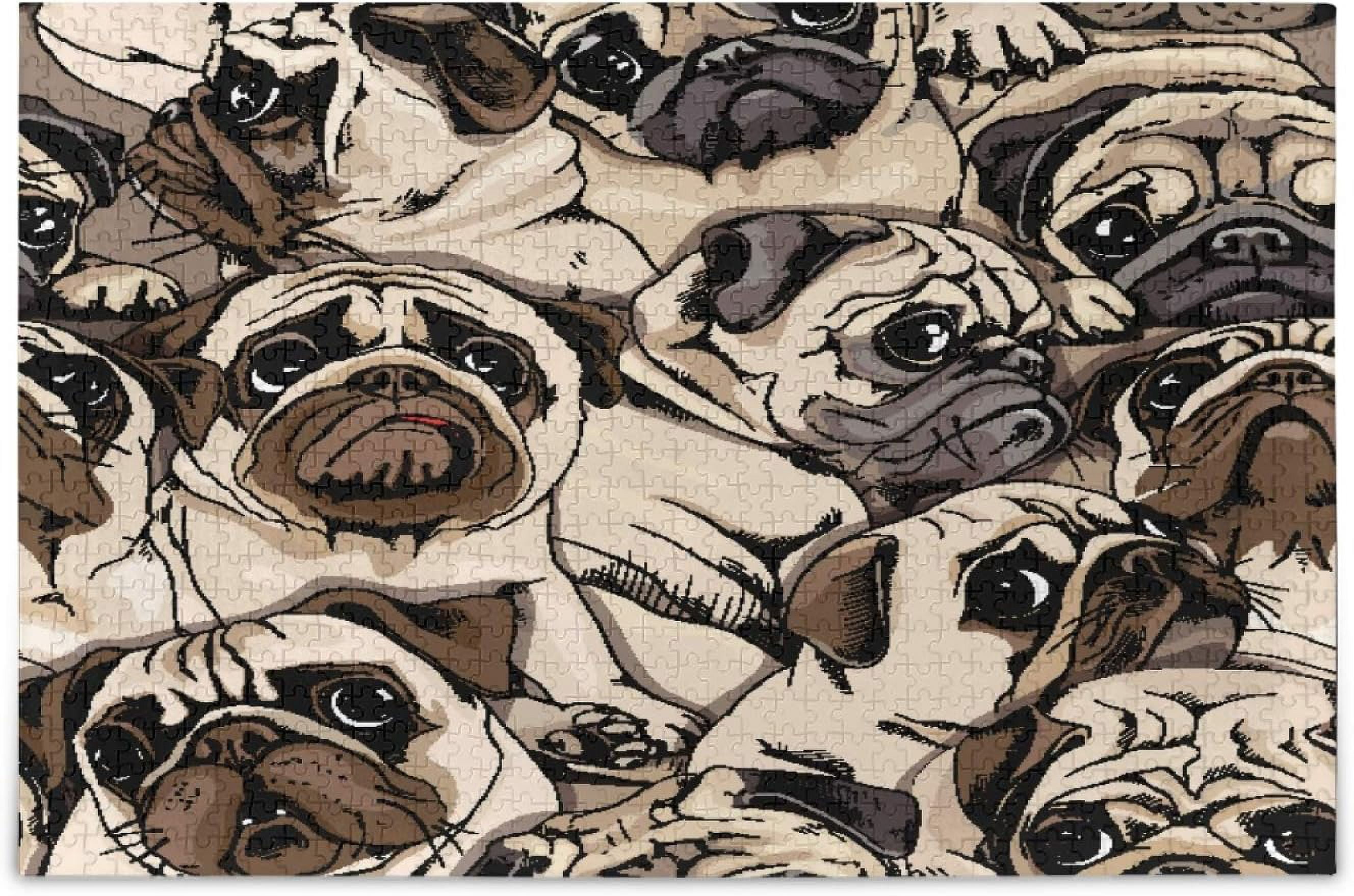 FREEAMG 1000 Piece Jigsaw Puzzle for Adults Kids, Cute Pugs Dog Puzzle ...