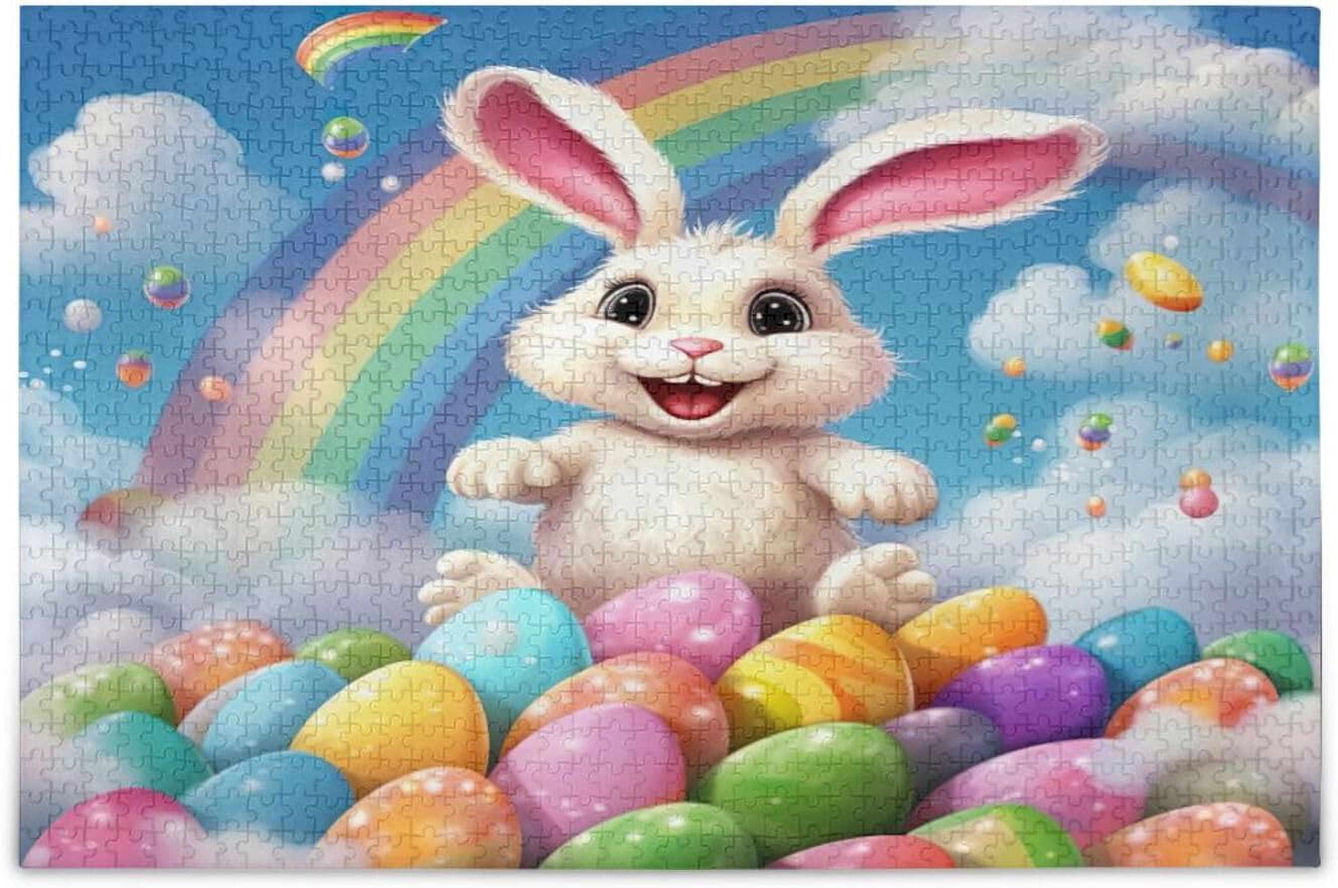 FREEAMG 1000 Pieces Beautiful Rainbow Easter Bunny Jigsaw Puzzle for ...