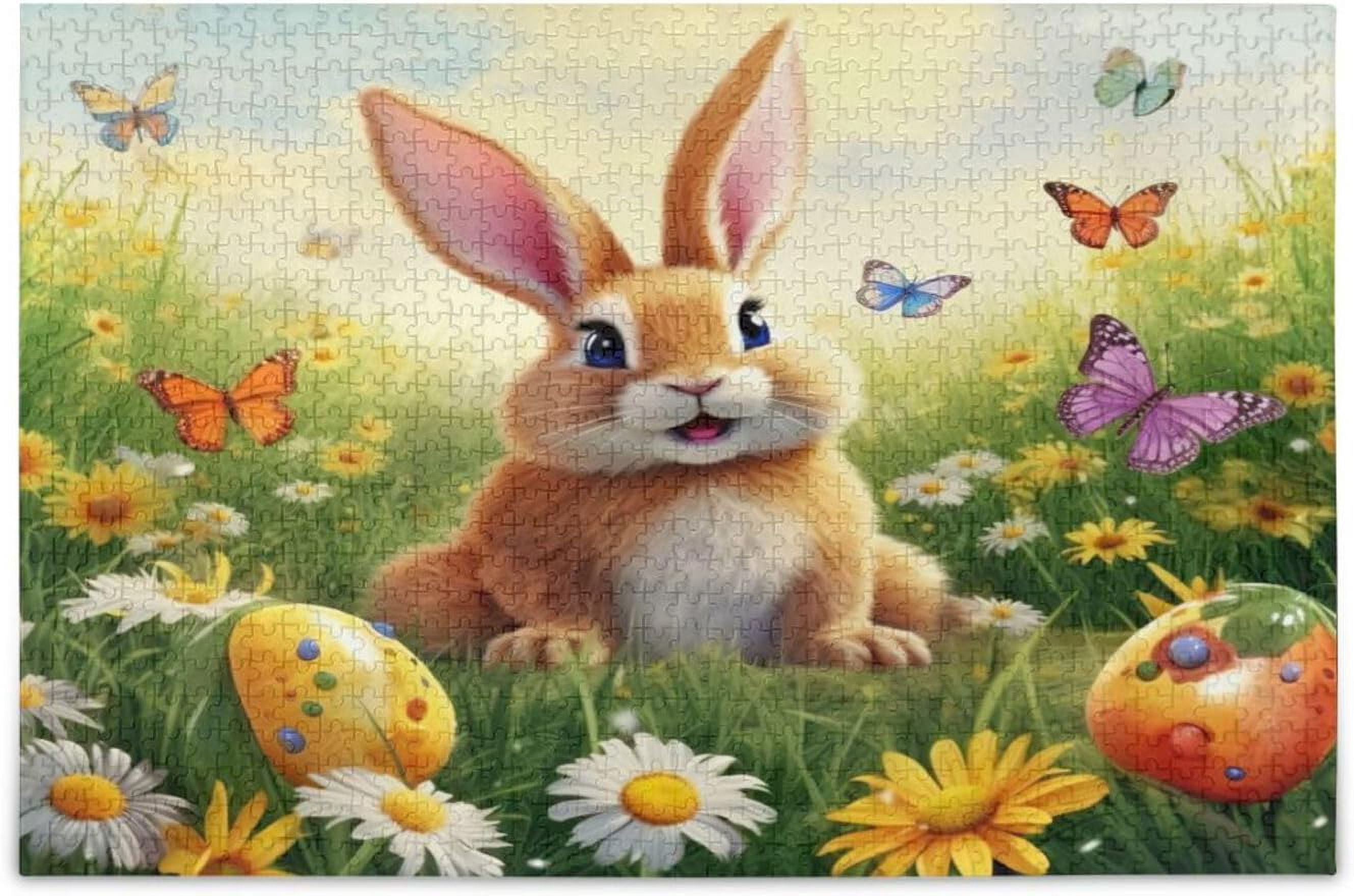 FREEAMG 1000 Pieces Cute Easter Rabbits and Butterflies Jigsaw Puzzle ...