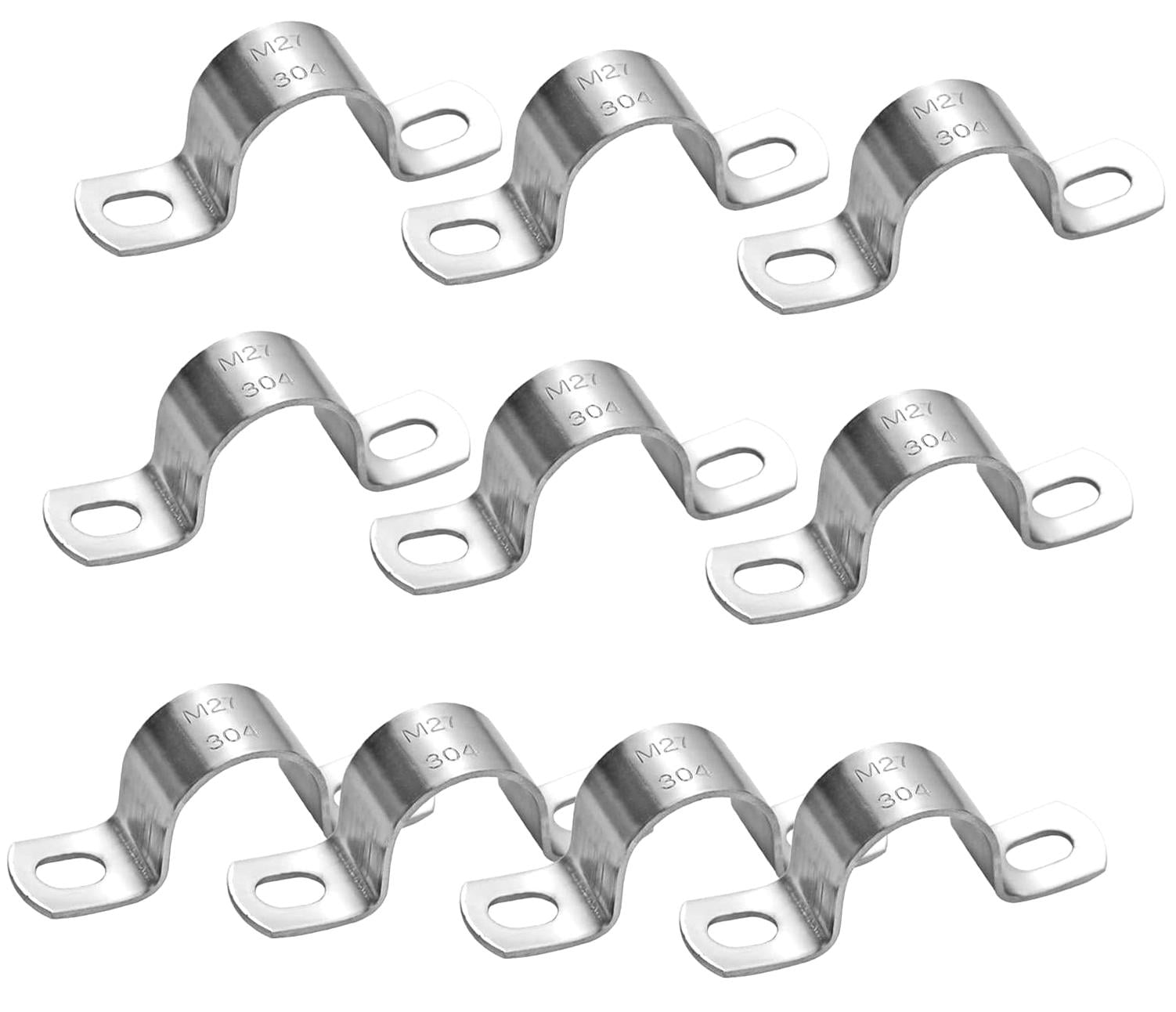 FREEAMG 10Pcs 27mm 2 Hole U-Tube Strap Clamp, Steel-304 Rigid U-Bracket ...