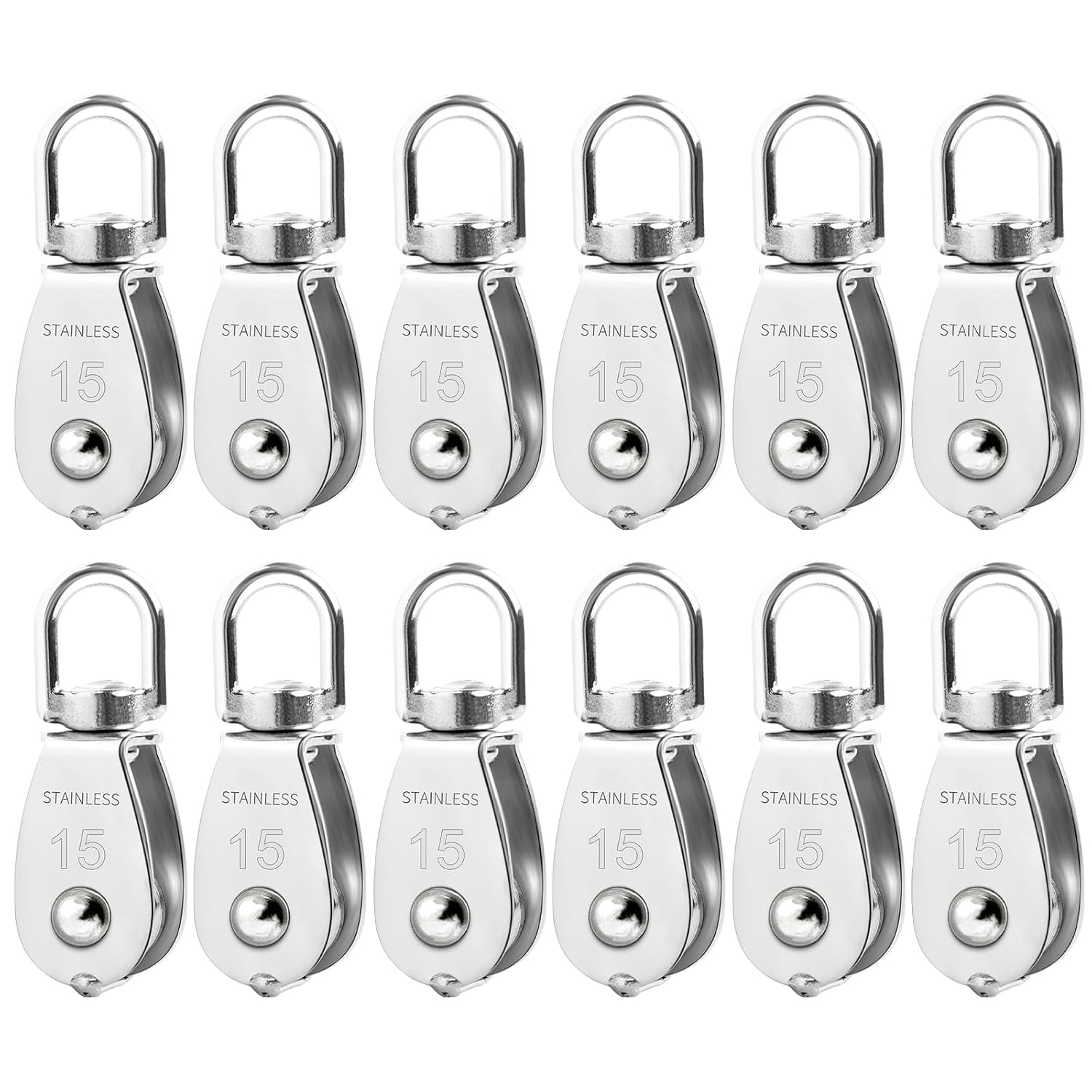 FREEAMG 12 Pack M15 Pulleys for Rope, 304 Stainless Steel Wire Rope ...