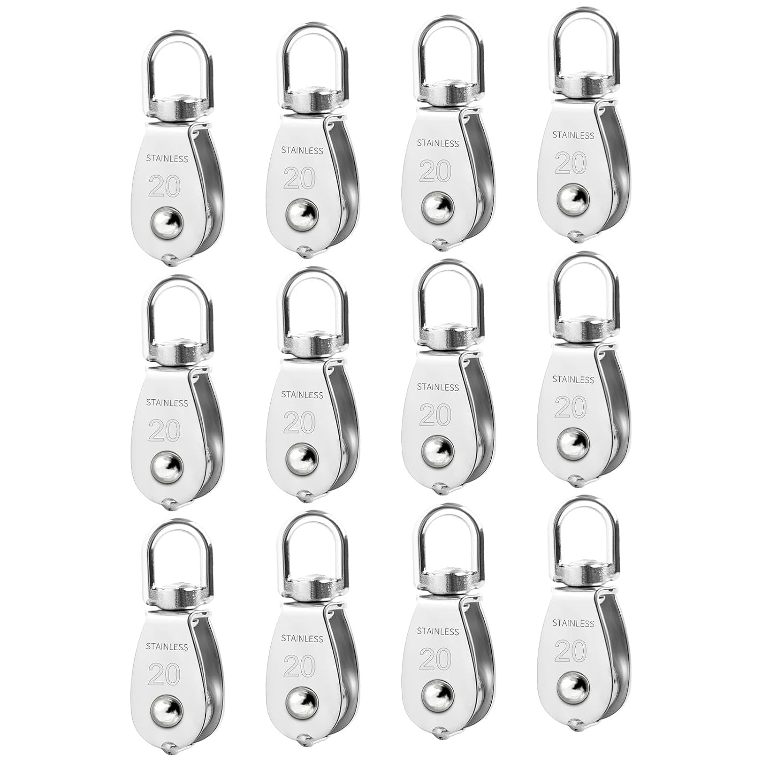 FREEAMG 12 Pack M20 Single Pulley Block, 304 Stainless Steel Wire Rope ...