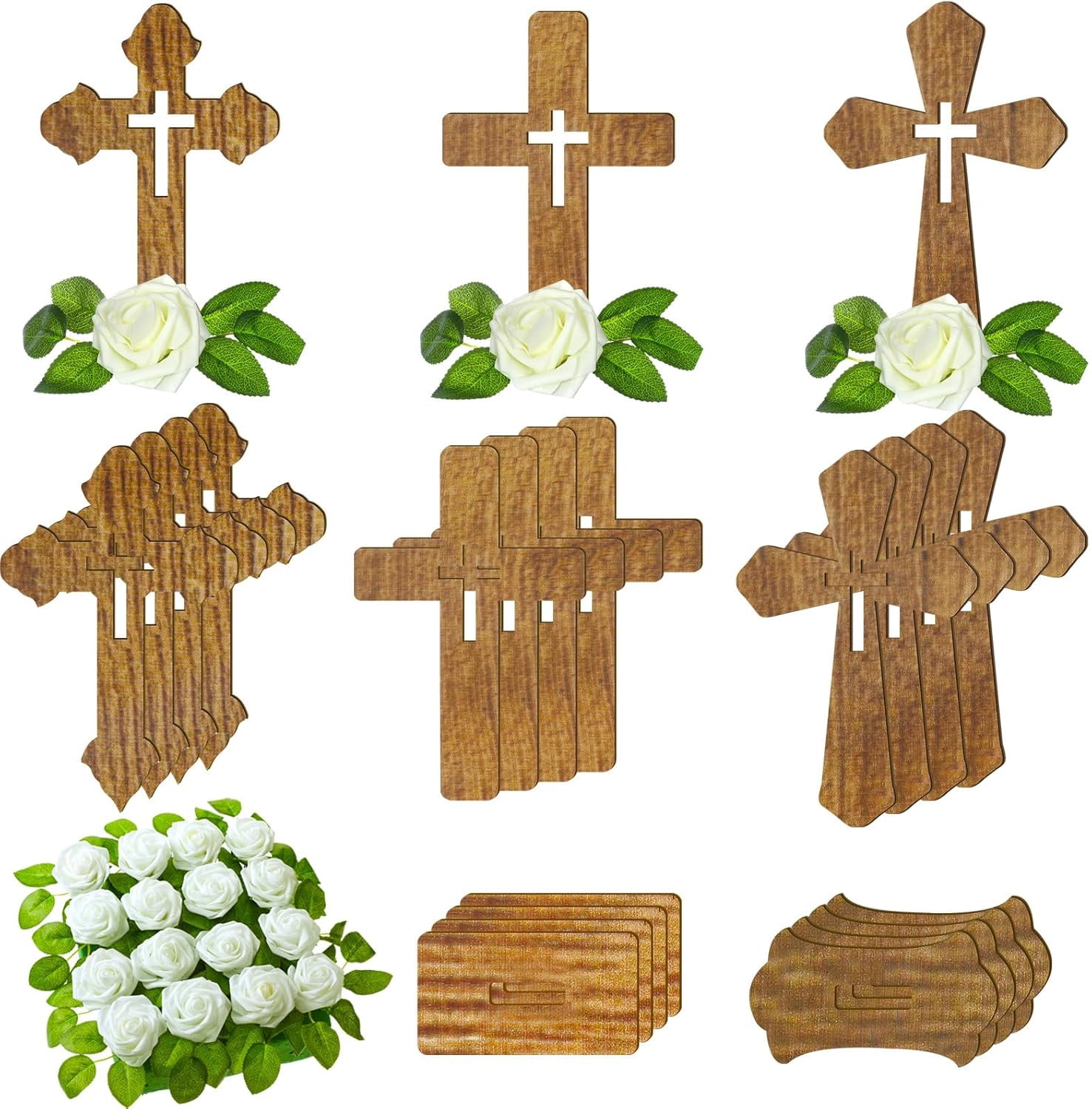 FREEAMG 12 Pcs Standing Wooden Cross 3 Style Wood Crosses for Crafts ...