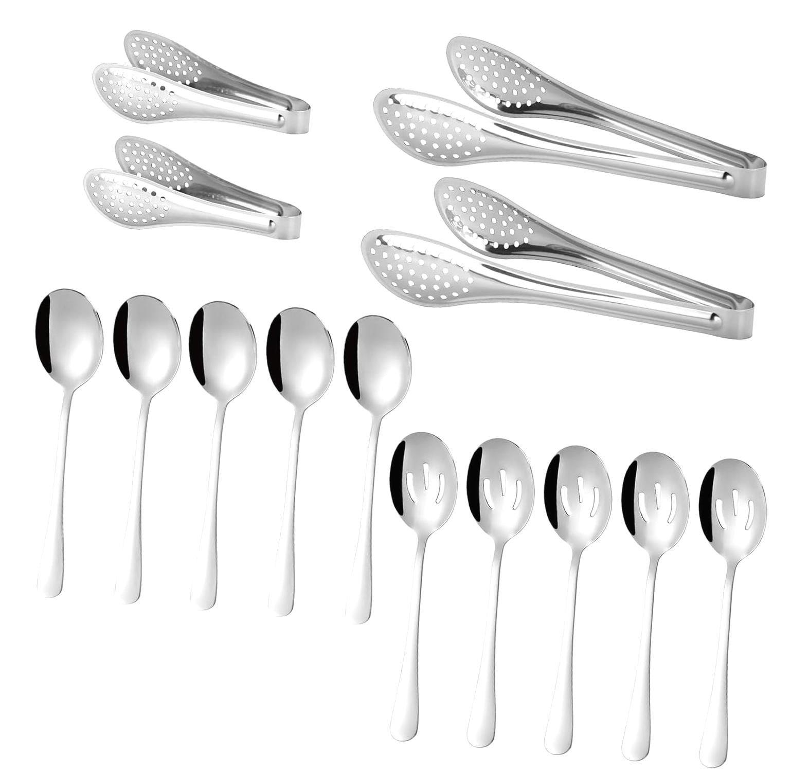 FREEAMG 14-Piece Stainless Steel Silver Serving Utensil Set, Including ...