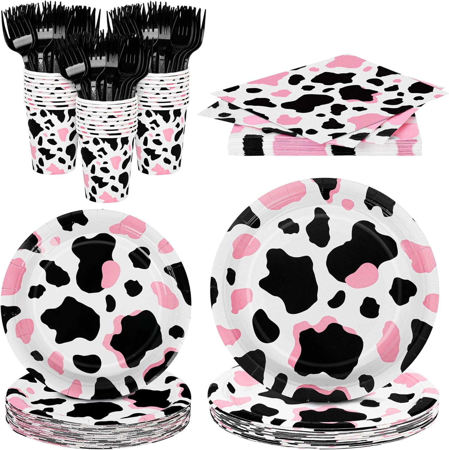 FREEAMG 144 Pieces Pink Cow Print Party Tableware Set Including Cowgirl ...
