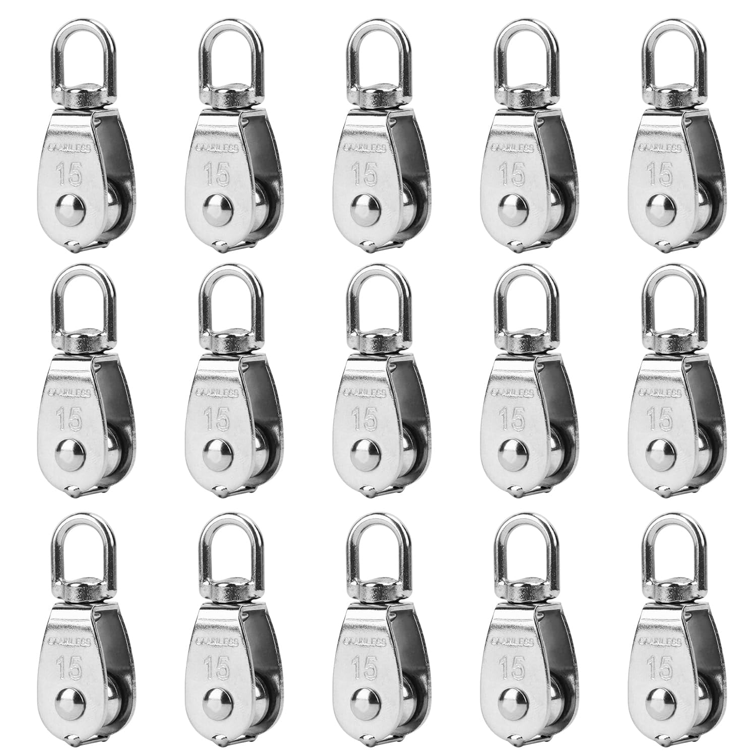 FREEAMG 16 PCS M15 Wire Rope Crane Pulley Block, 304 Stainless Steel ...