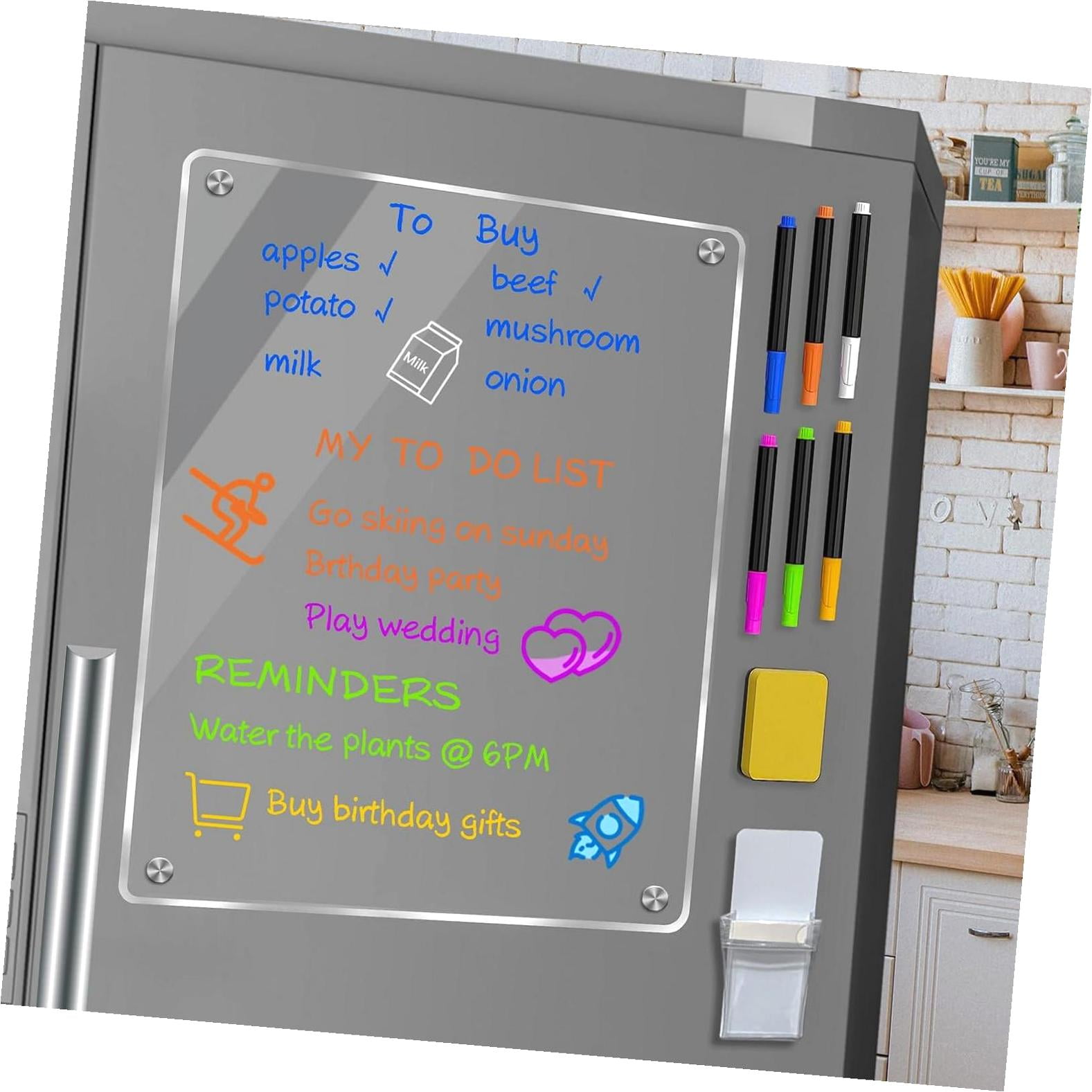 FREEAMG 16"x12" Magnetic Acrylic Fridge Board, Clear Refrigerator ...