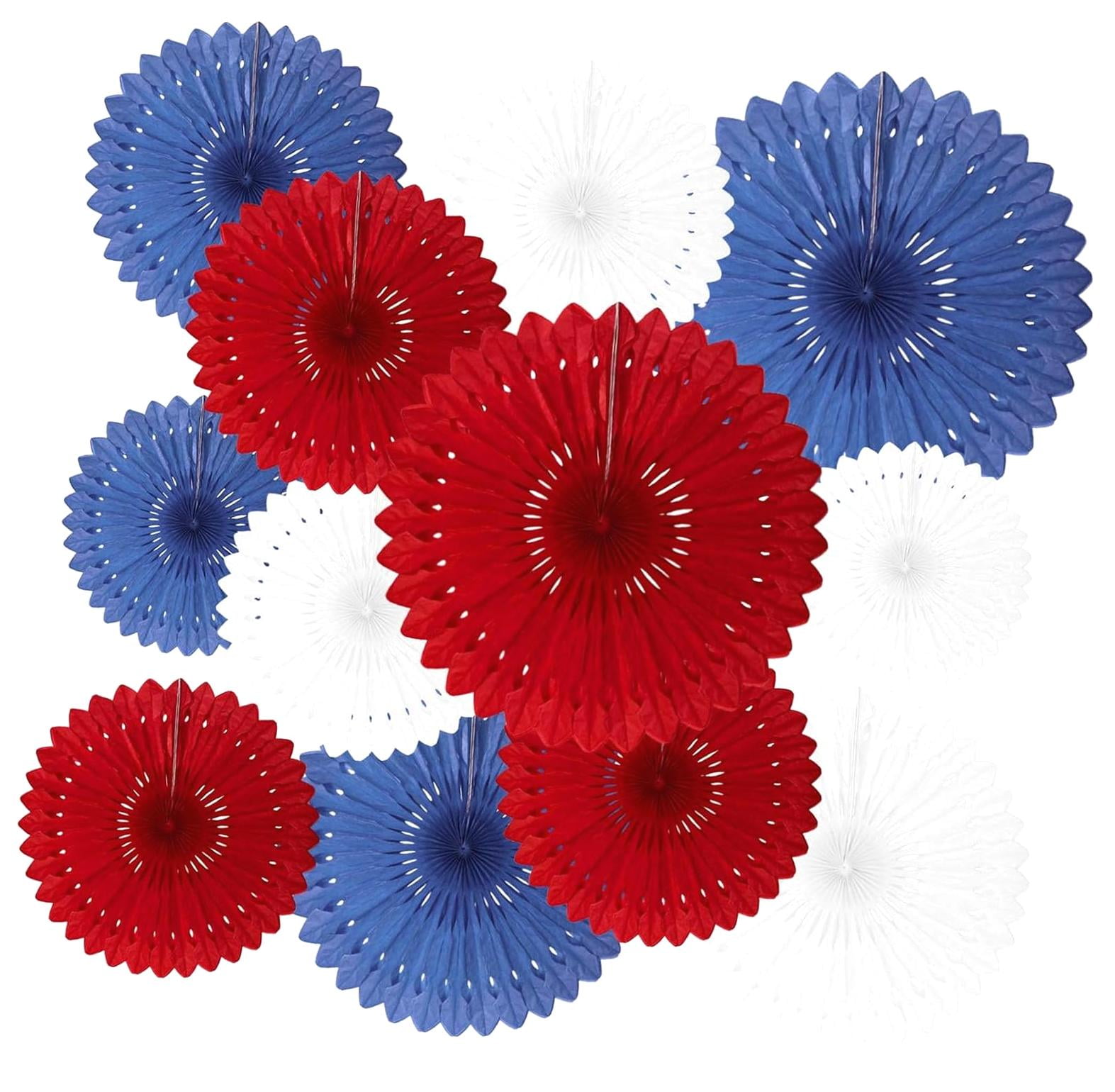FREEAMG 18 Piece Red White Blue Hanging Paper Fan, Honeycomb Round ...