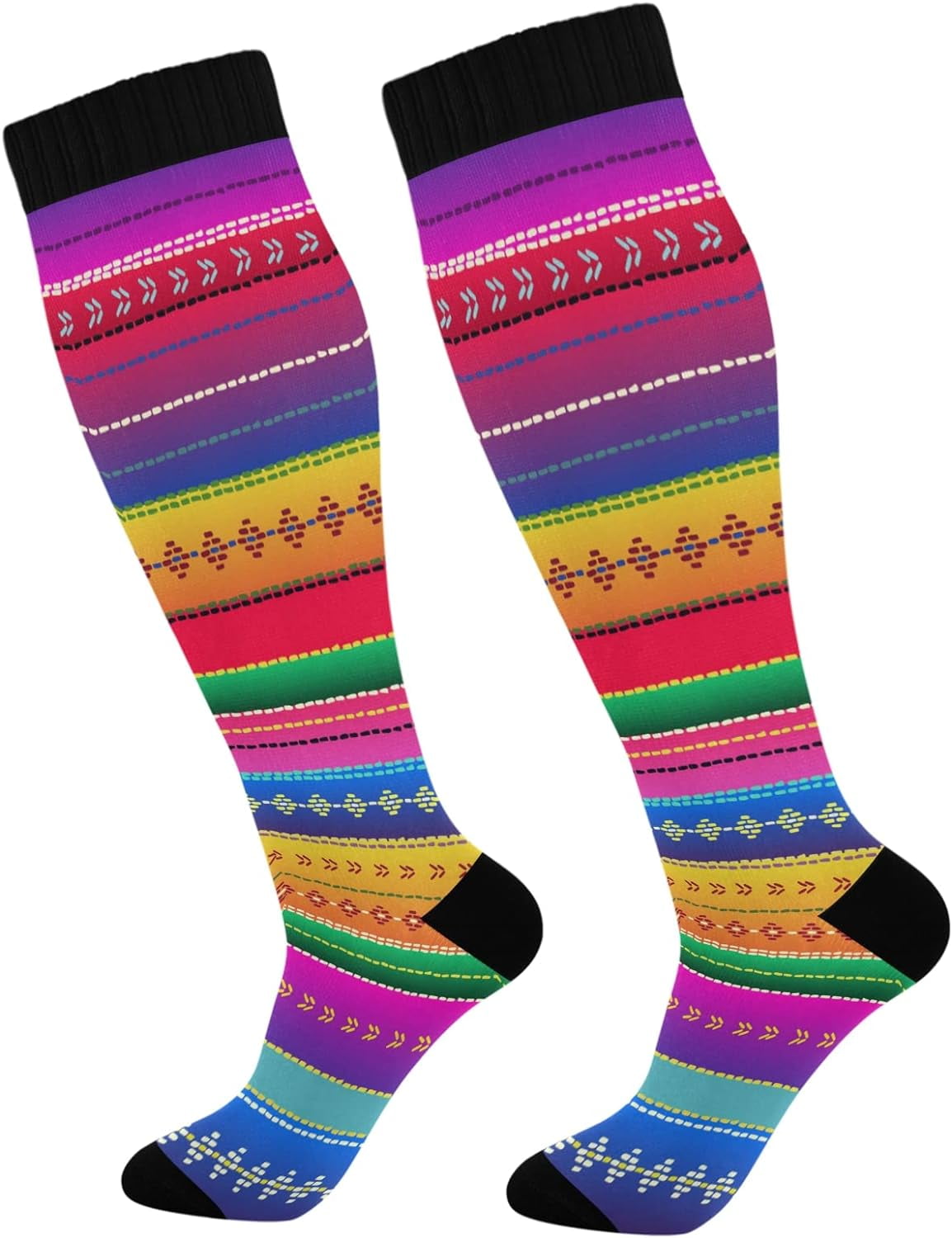FREEAMG 1Pair Mexican Style Compression Socks for Women Men,Knee High ...
