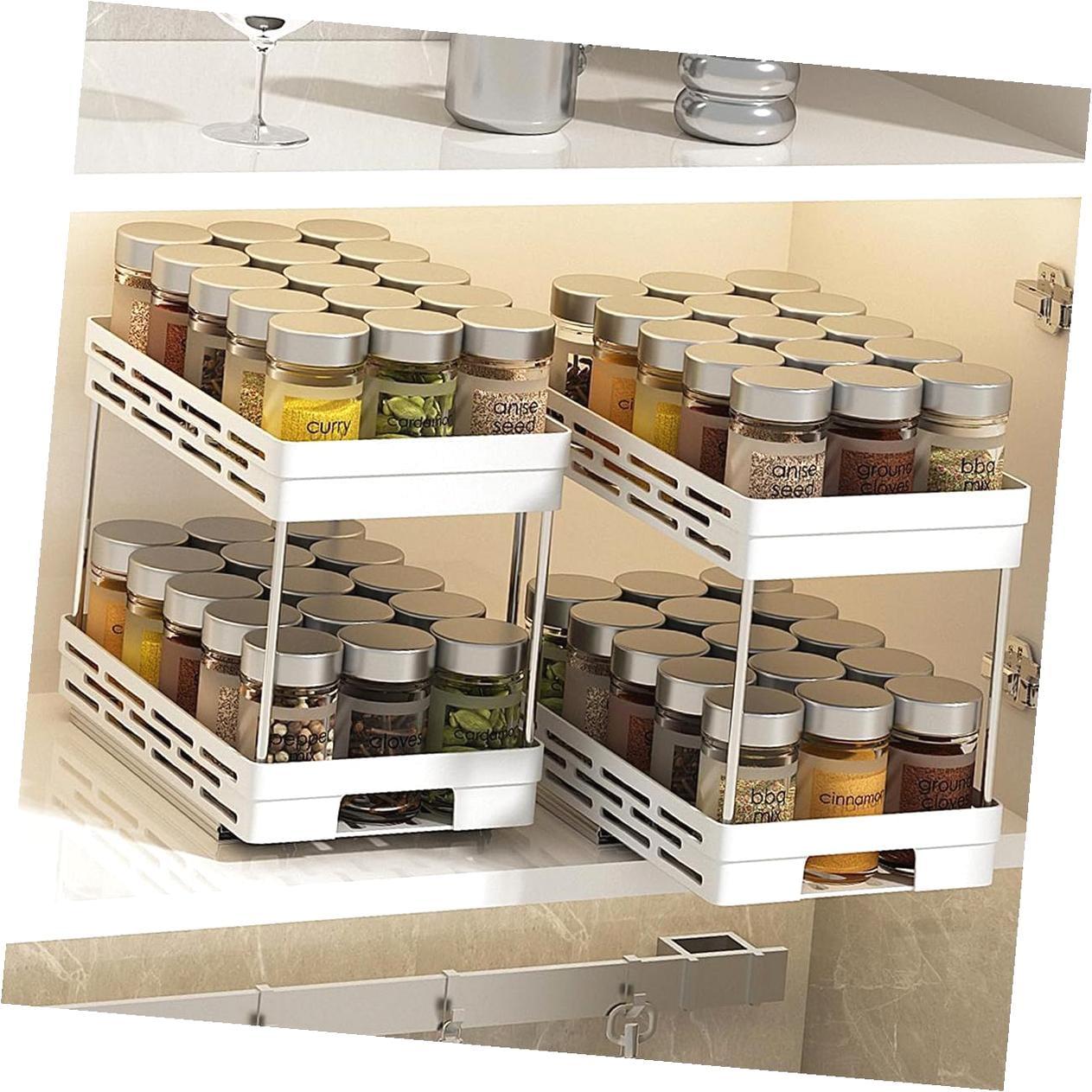 FREEAMG 2-Pack 2-Tier Sliding Spice Rack Organizer - Vertical Cabinet ...