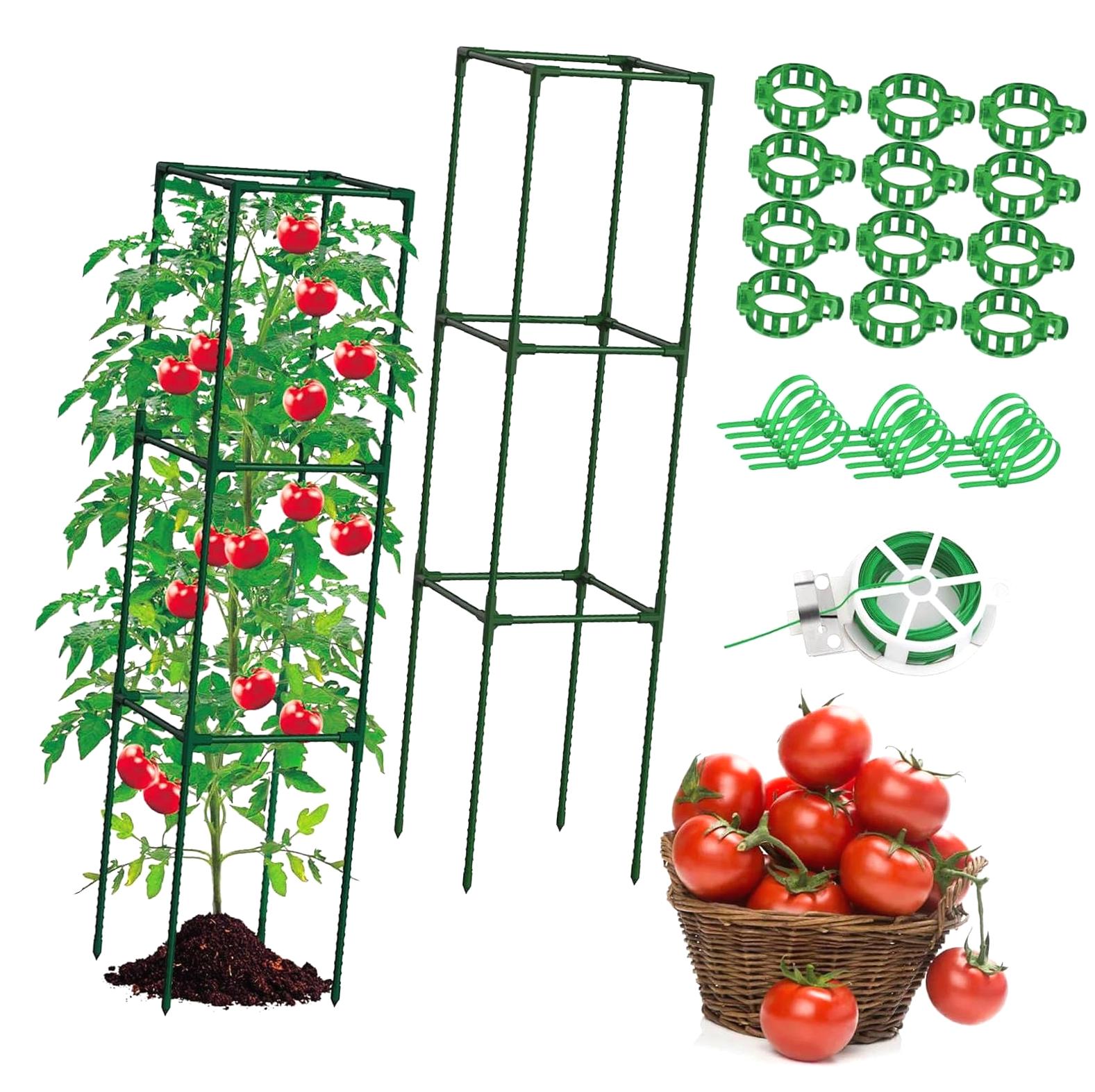 FREEAMG 2 Pack 48" Tomato Cages for Garden, Plastic Steel Pipe ...
