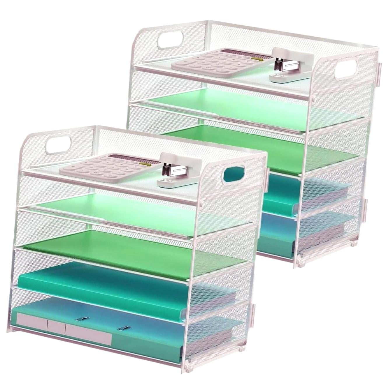 FREEAMG 2-Pack 5-Tier Metal Letter Tray with Handle | Desk File ...