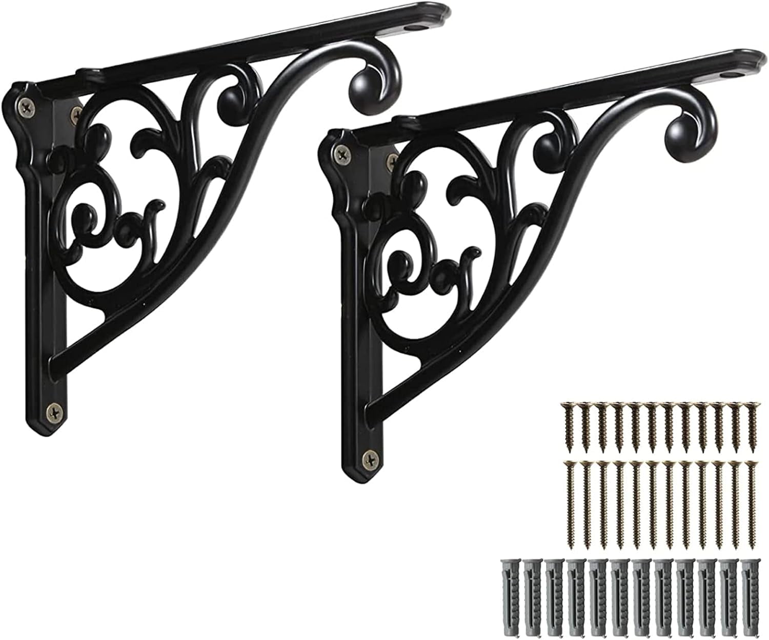 FREEAMG 2 Pack 8 Inch Shelf Brackets, Black Shelf Brackets,Metal ...