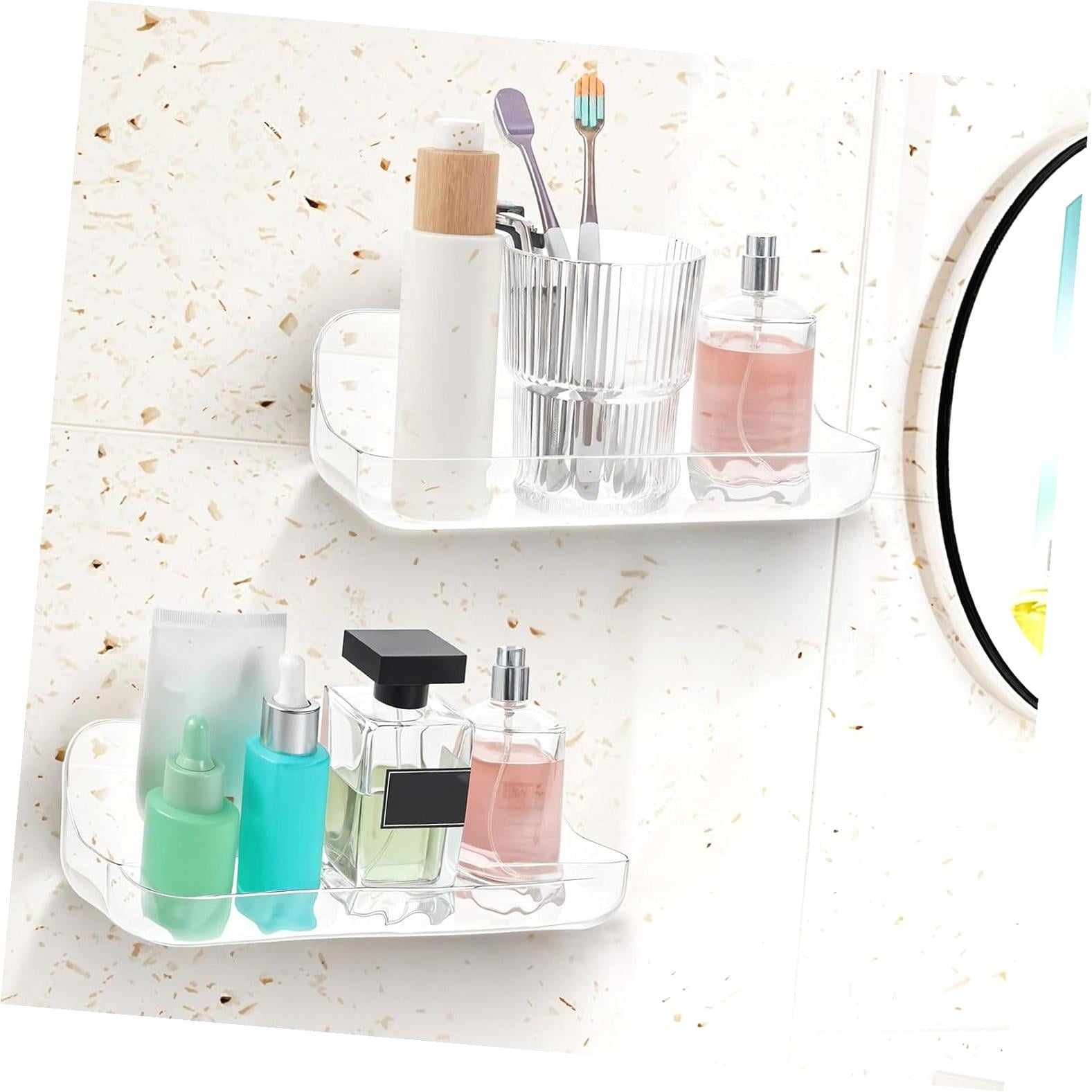 FREEAMG 2-Pack Acrylic Shower Shelves, Stick-On Wall Shelves, No-Drill ...