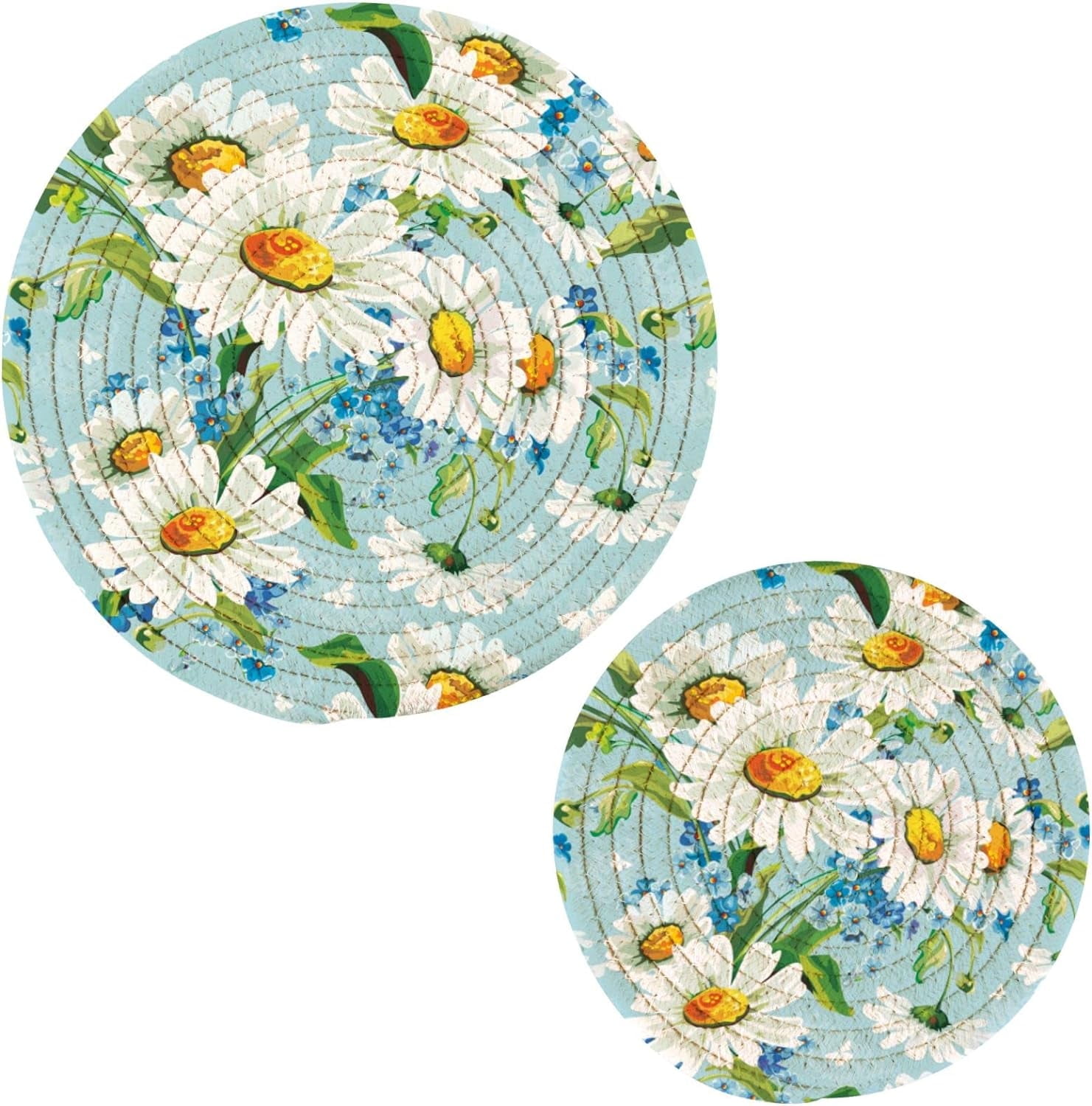 FREEAMG 2 Pack Beautiful Daisy Flowers Floral Round Cotton Woven Pot ...