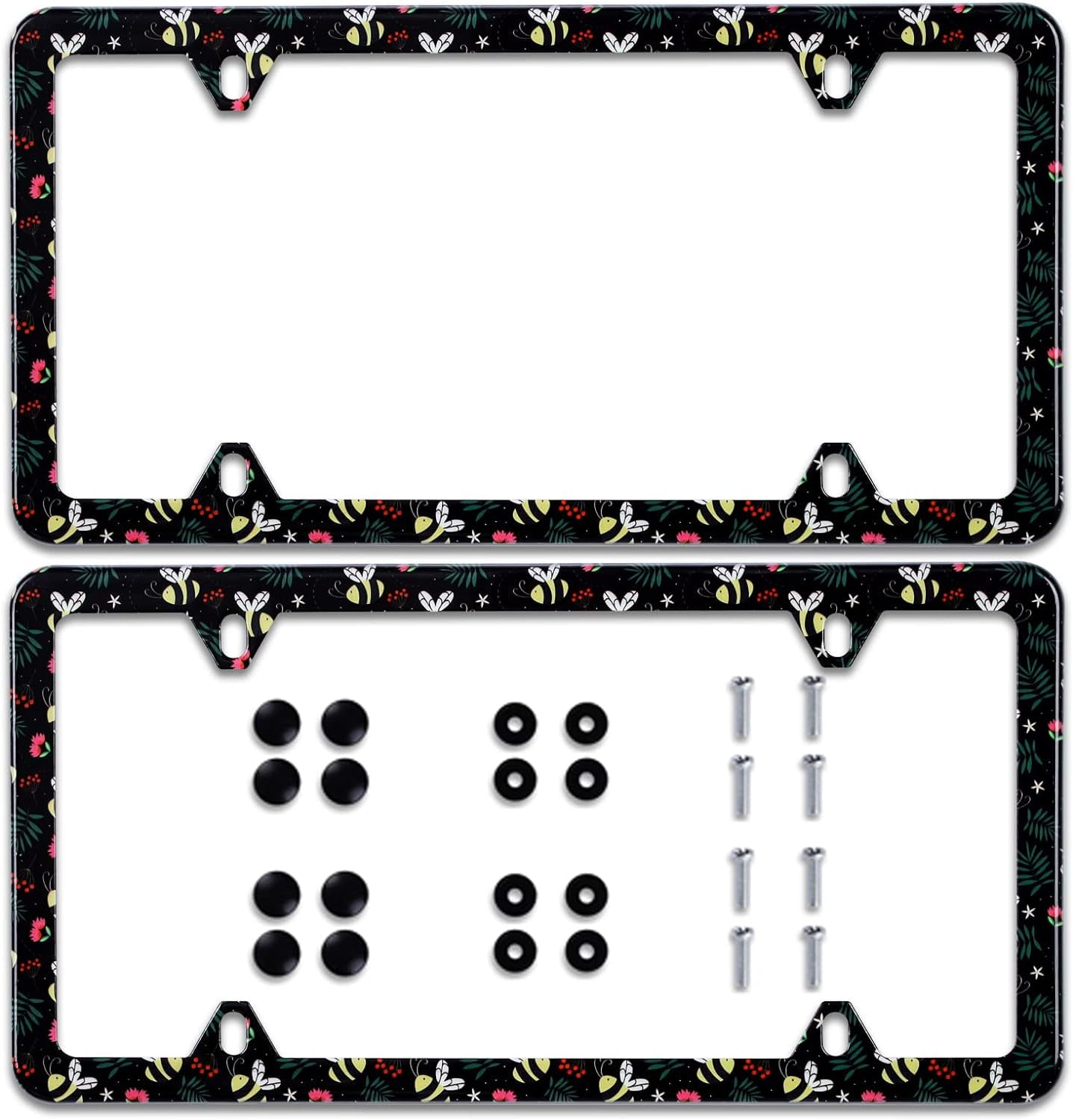 FREEAMG 2 Pack Cute Bee Honey License Plate Frame Yellow Bees Floral ...