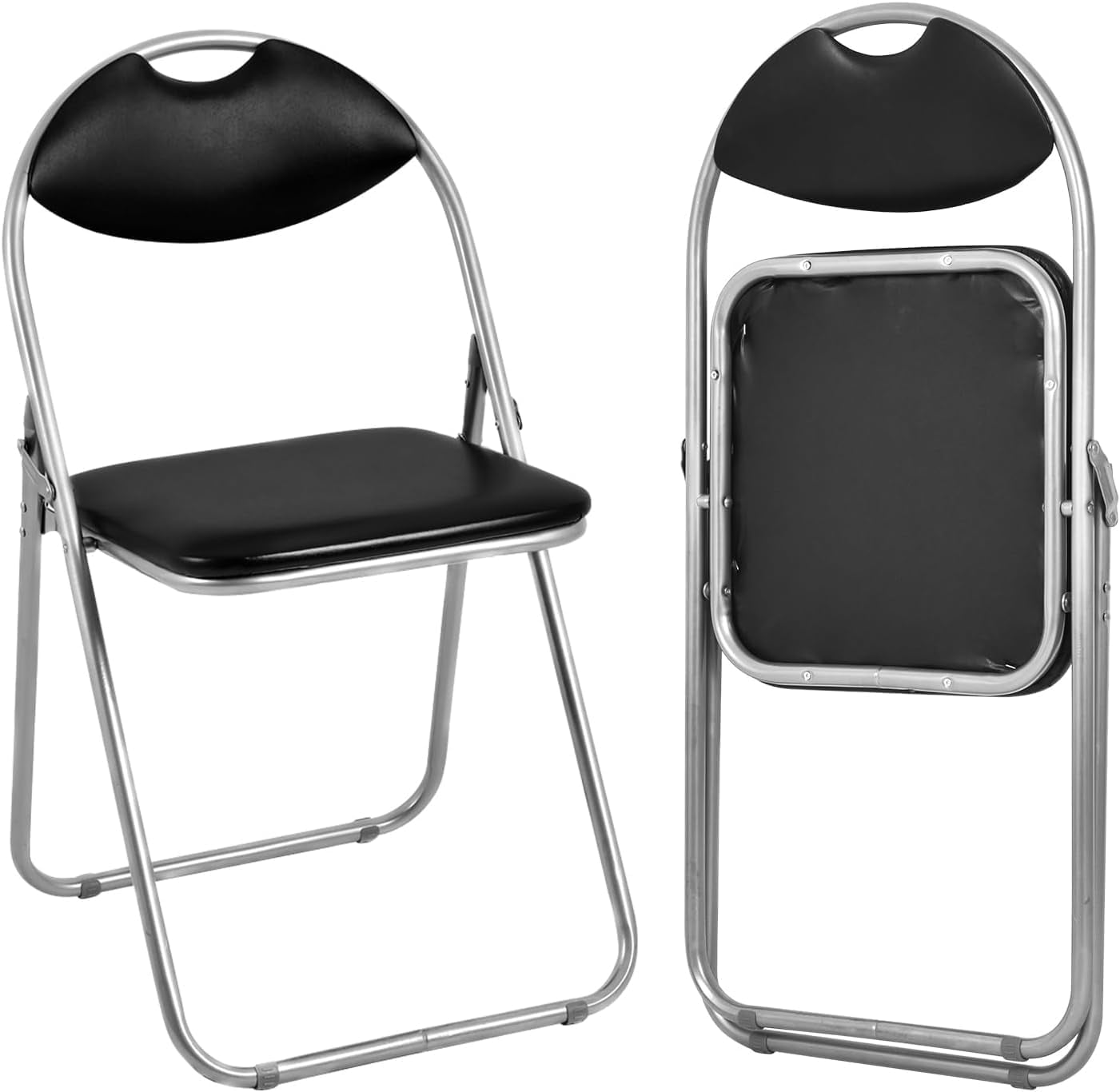 FREEAMG 2 Pack Folding Chairs w/Padded Seats, Metal Foldable Chair with ...