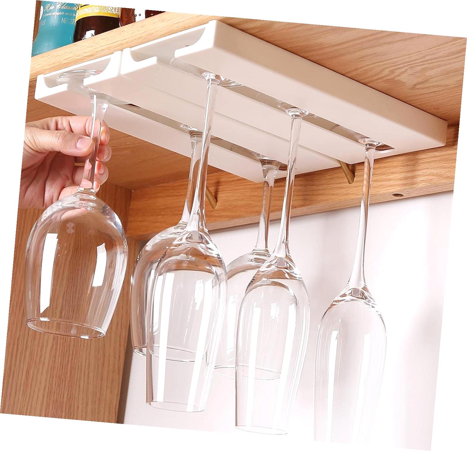 FREEAMG 2 Pack Glass Holder Under Shelf or Cabinet Punch-free Glass ...