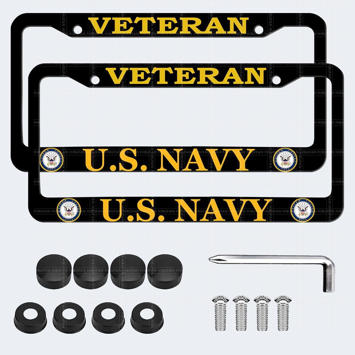 FREEAMG 2 Pack Veteran License Plate Frames for U.S. Navy, Black versal ...