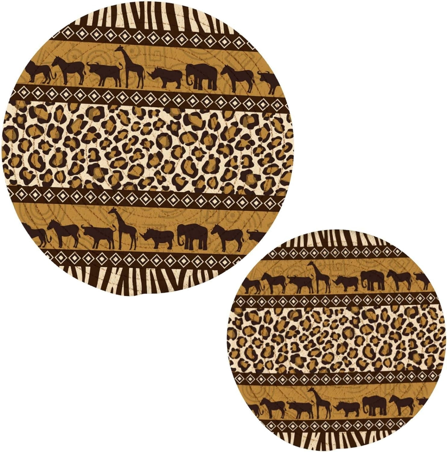 FREEAMG 2 Pcs Chic African Wild Animals Leopard Round Woven Pot Holders ...