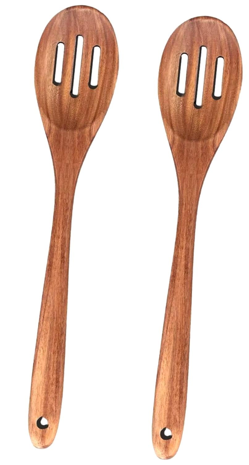 FREEAMG 2-Piece 12 inch Large Wooden Spoon Set Perforated Spoon with ...