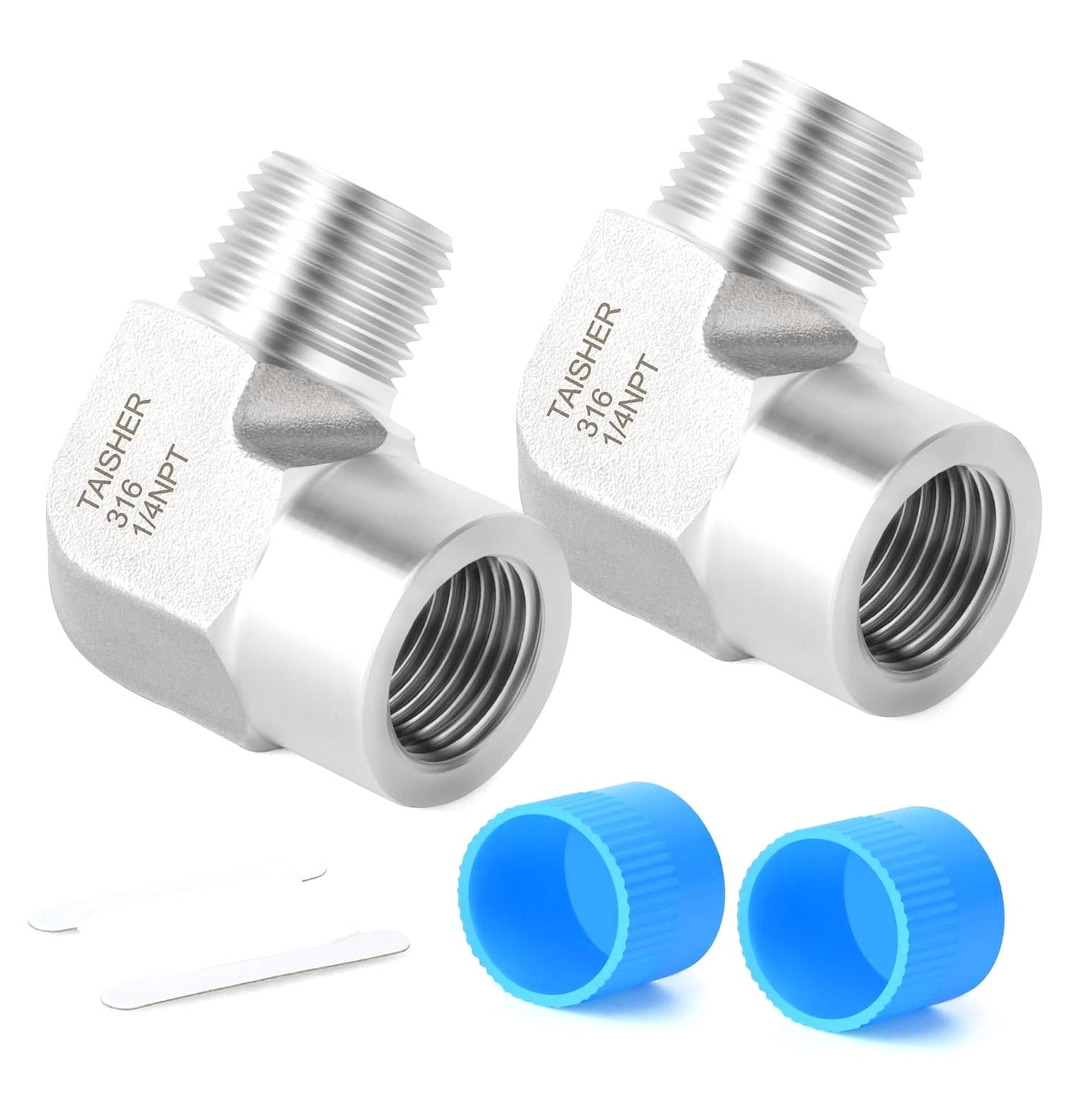 FREEAMG 2-Piece 316L Steel 90-Degree Barstock Street Elbow, 1/4" NPT Male to 1/4" NPT Female ...