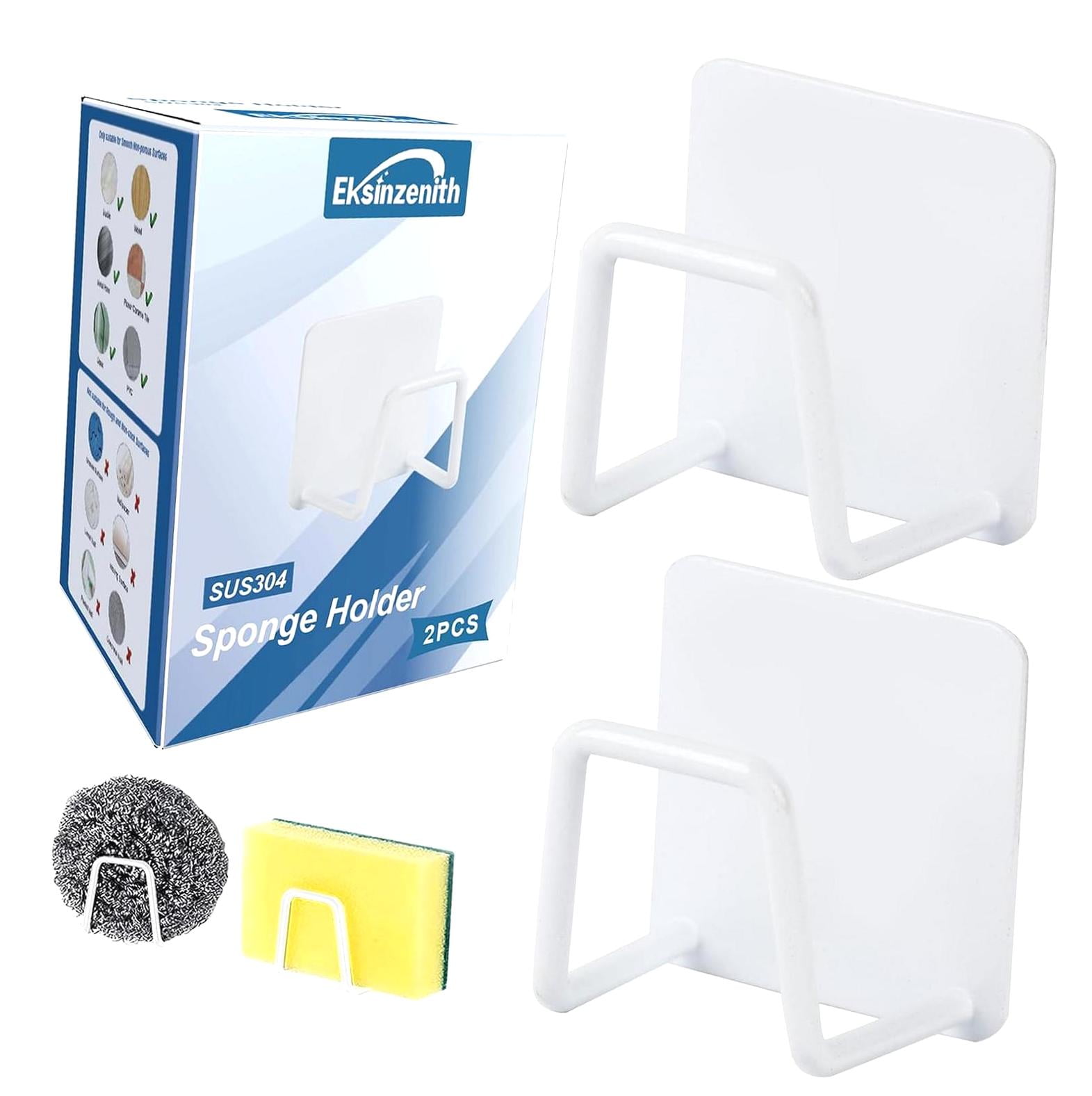 FREEAMG 2-Piece Kitchen Sink Sponge Holder, Adhesive Small Sponge Caddy ...