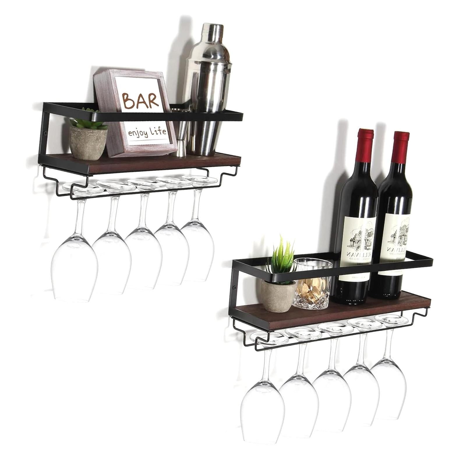 FREEAMG 2-Piece Wall-Mounted Rack featuring Stemware Hanger, Glass ...