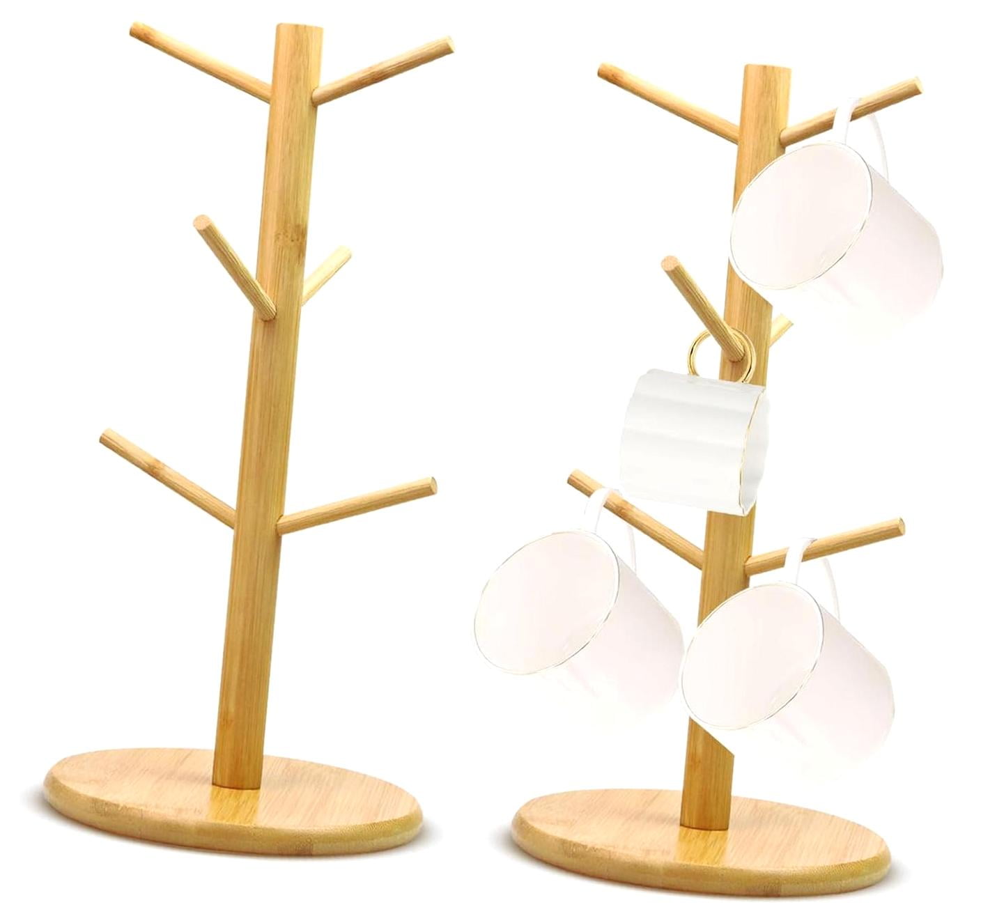 FREEAMG 2-Piece Wooden Mug Holder Stand, Wooden Mug Rack for Coffee and ...