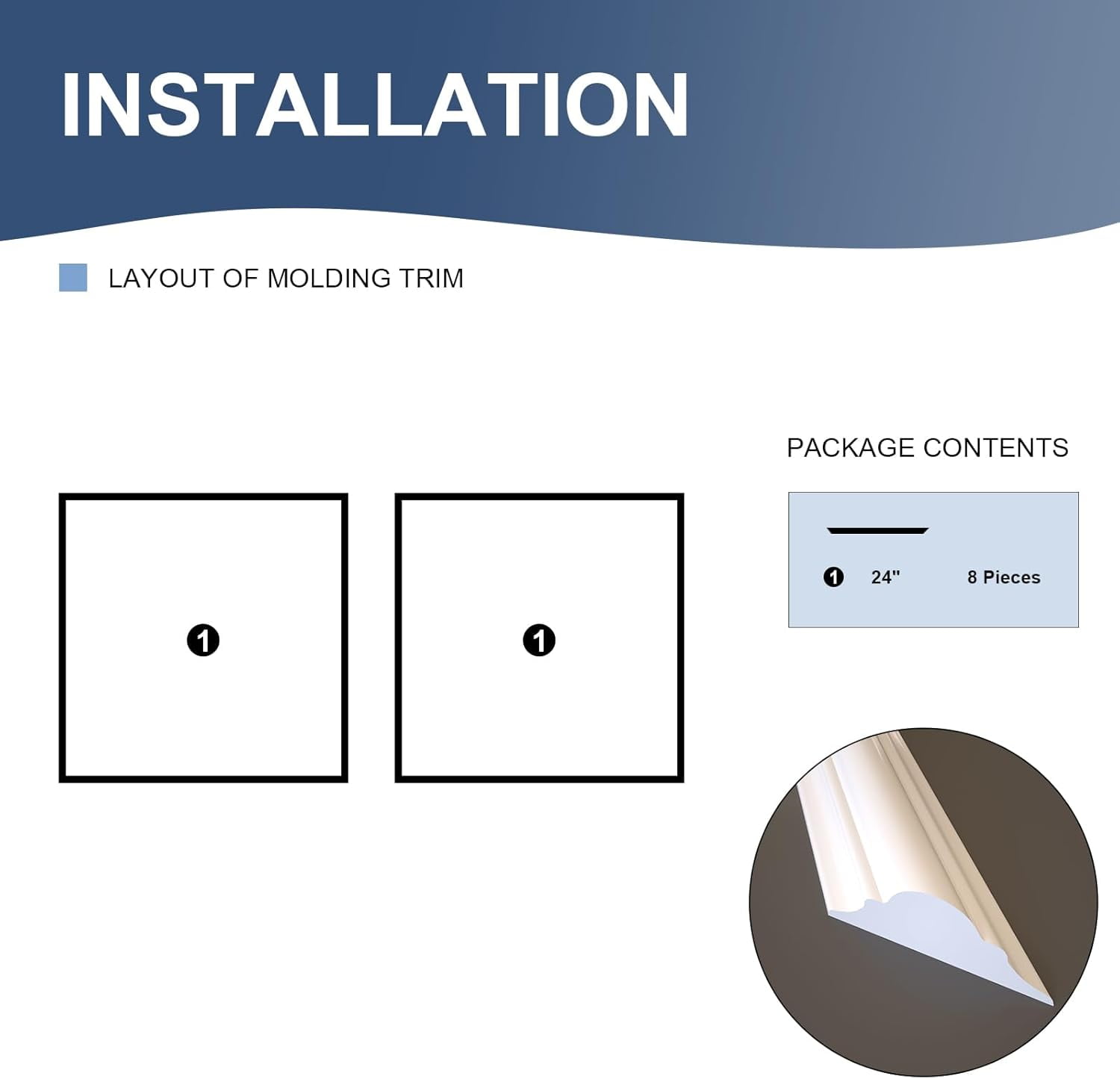 FREEAMG 2-Piece and Stick Wall Molding Trim Kit, 24" x24" Prefabricated ...