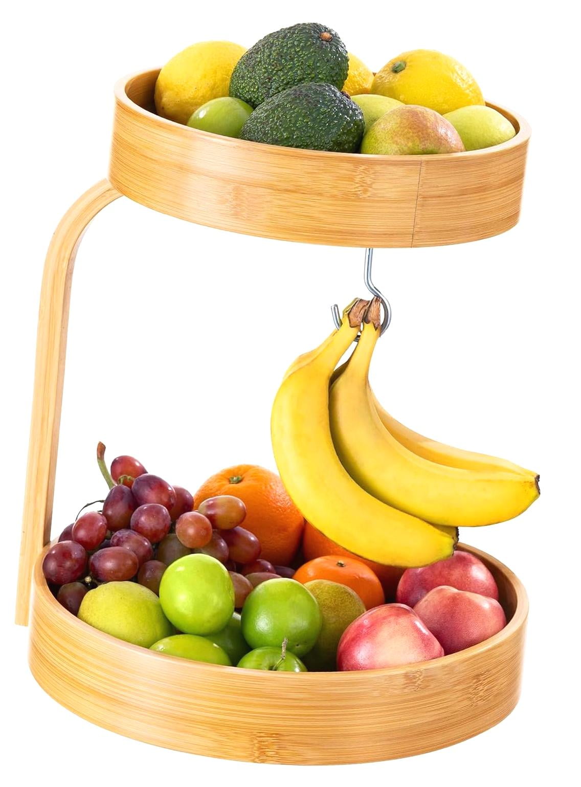 FREEAMG 2 Tier Fruit Bowl featuring a Banana Hanger for Kitchen ...