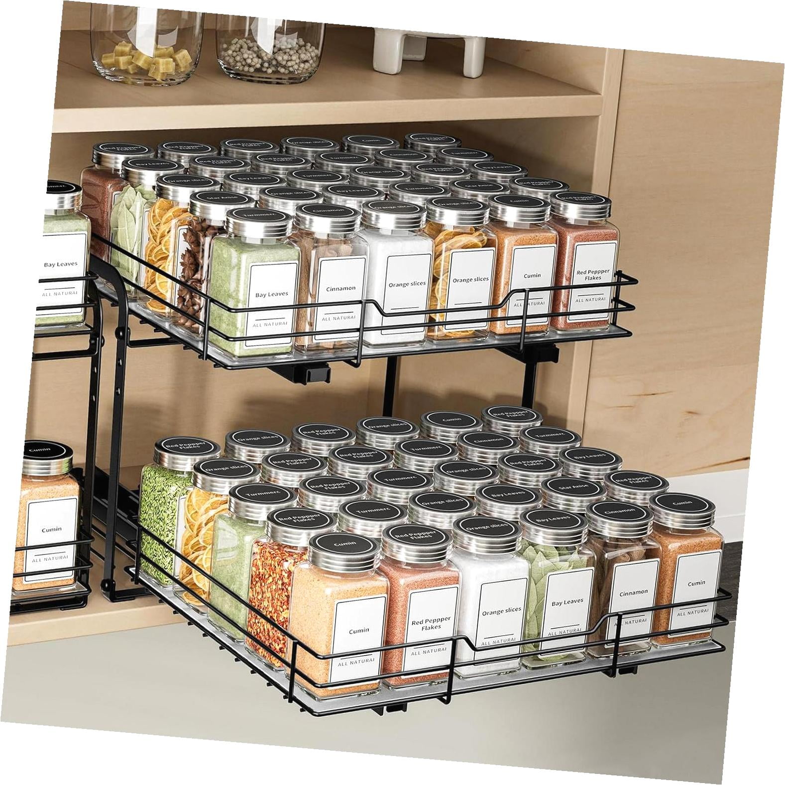 FREEAMG 2-Tier Pull-Out Spice Rack, Adjustable Cabinet Organizer for ...