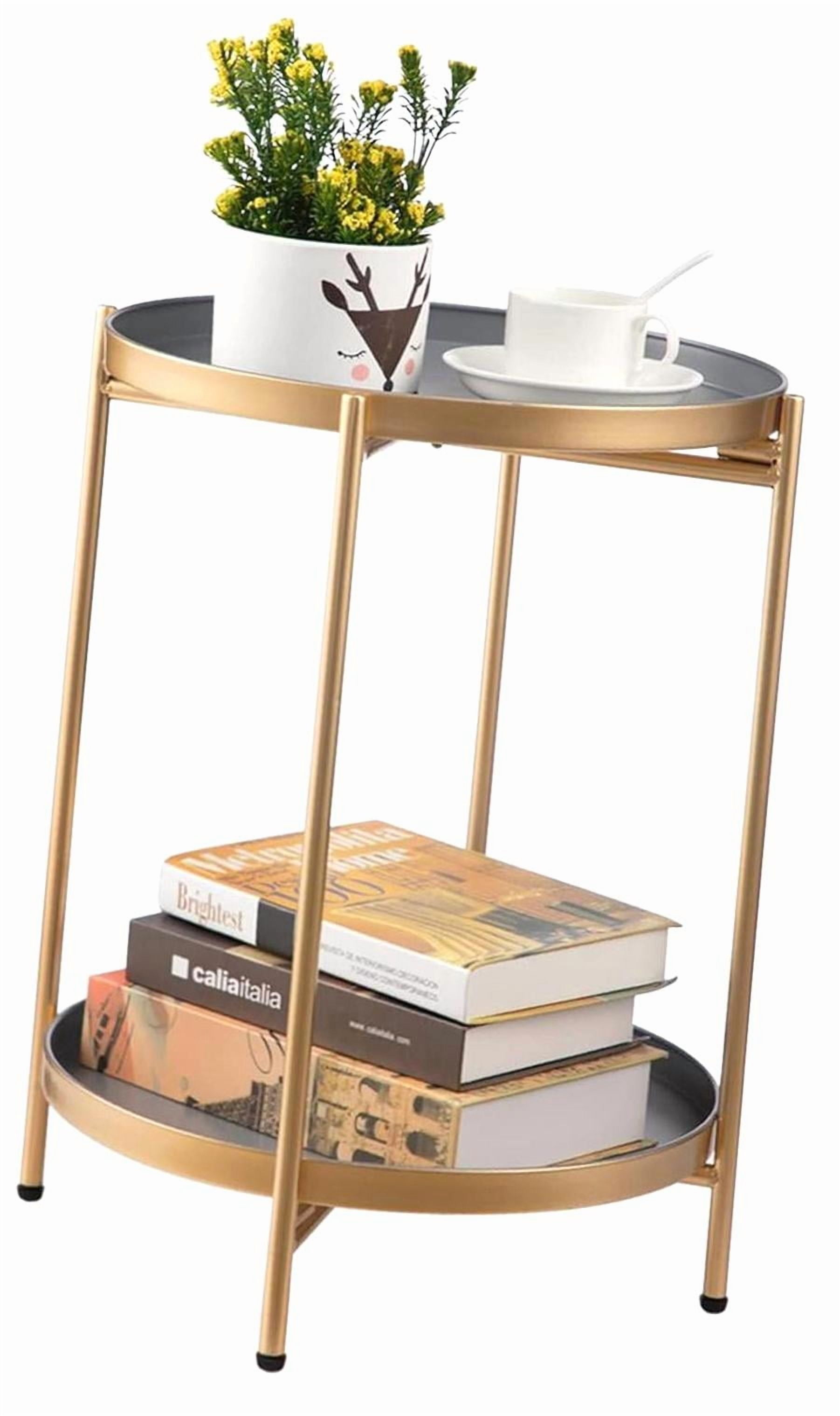 FREEAMG 2-Tier Round Side Table, Compact Folding Stand with Detachable ...