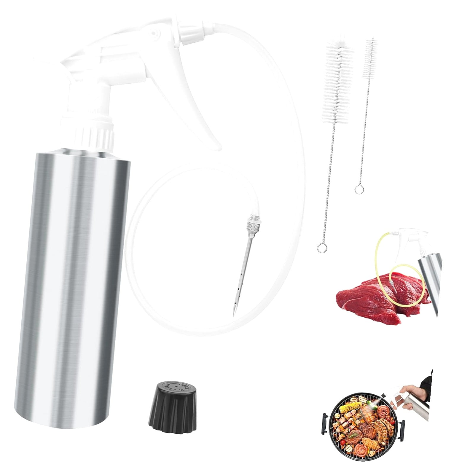 FREEAMG 2-in-1 BBQ Bottle, Turkey Marinade Injector Steel Grill Bottle ...