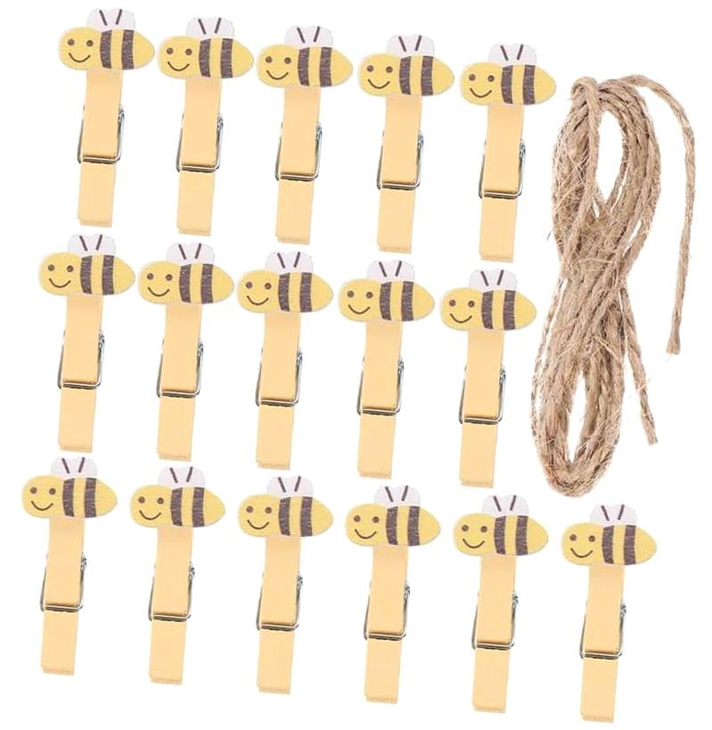 FREEAMG 20 Mini Wooden Bee-shaped Clothespins Small Craft Clips with ...