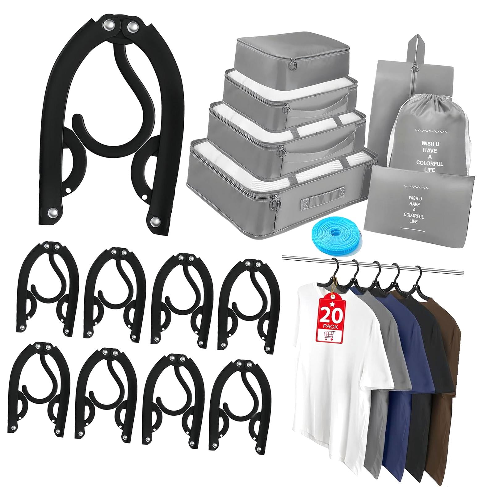 FREEAMG 20-Piece Collapsible Travel Hangers Collection, Essential for ...