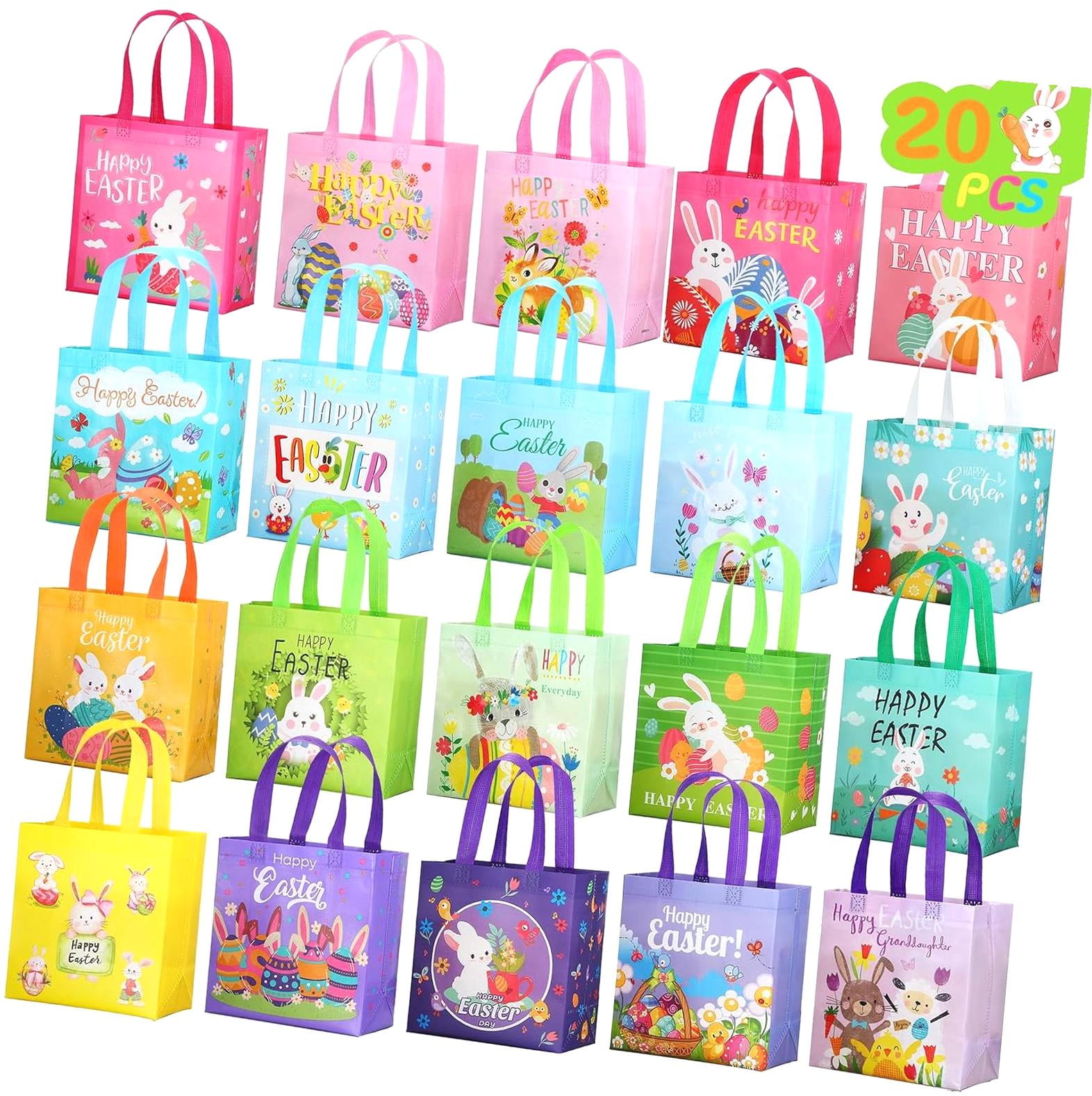 FREEAMG 20-Piece Easter Tote Bags with Handles Bunny Non-Woven Easter ...
