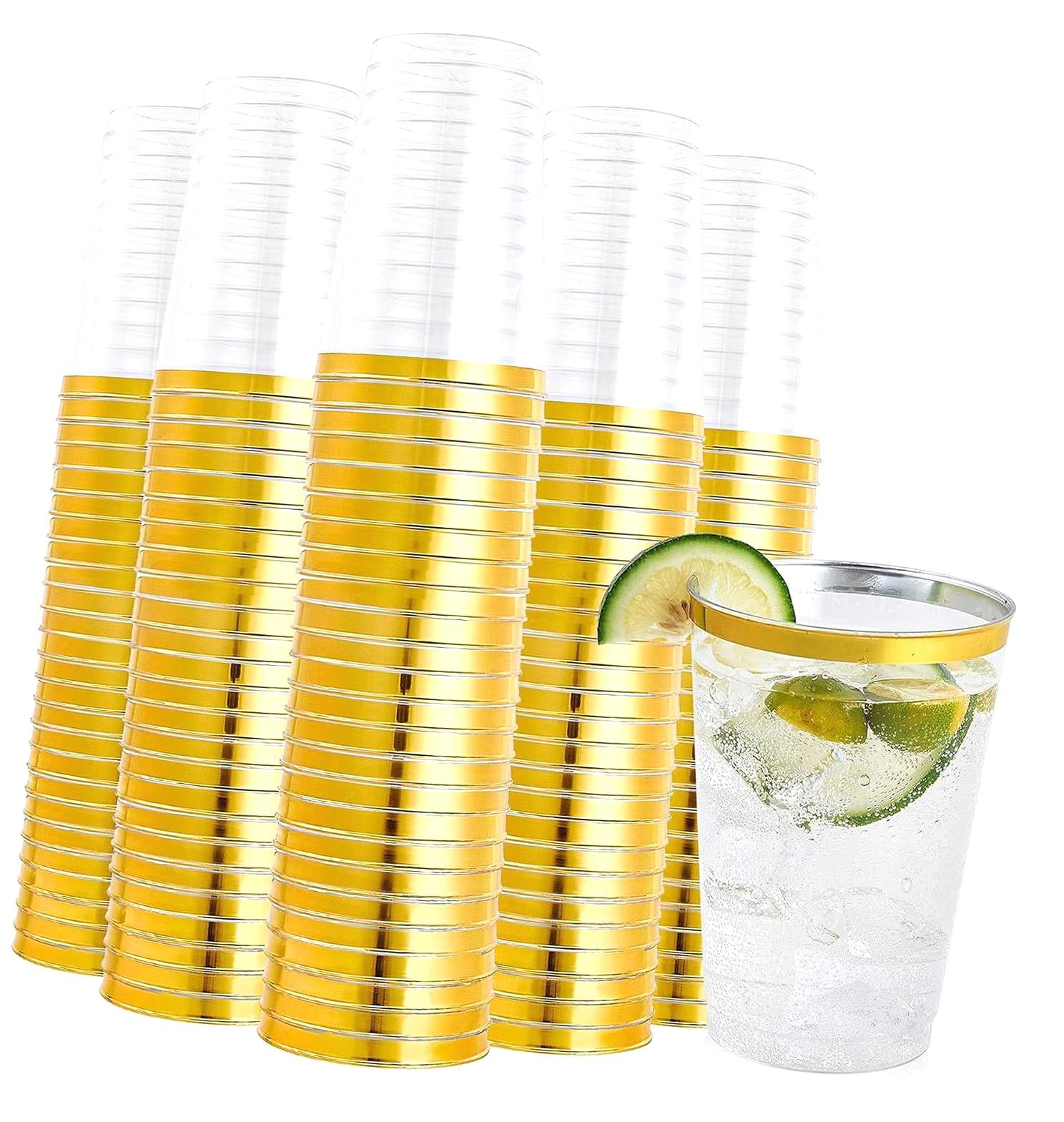 FREEAMG 200 Count 12 oz Silver-Edged Plastic Glasses, Clear 12 Ounce ...