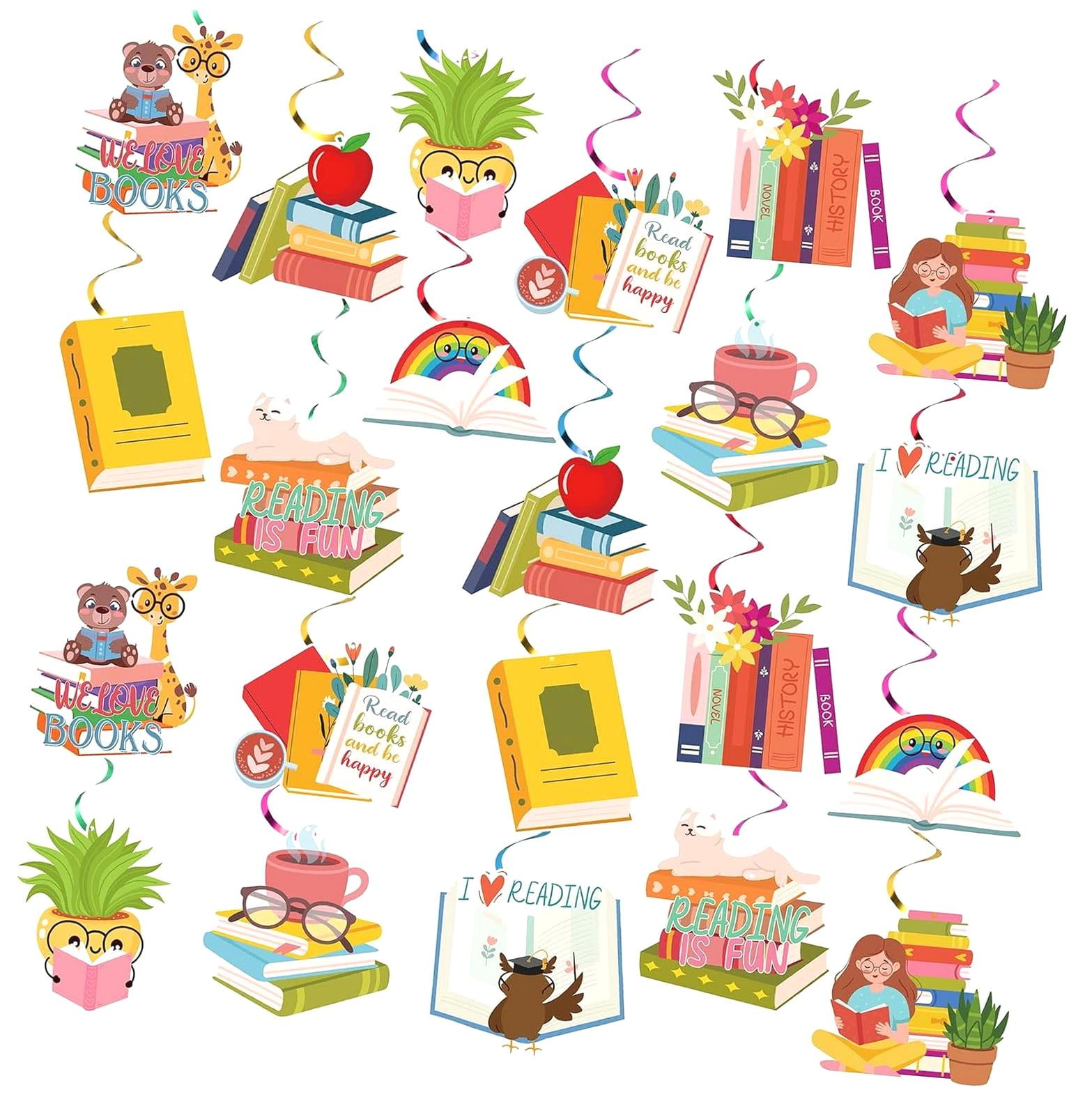 FREEAMG 22 Pcs Books Hanging Swirls Decorations Reading Party Garlands ...