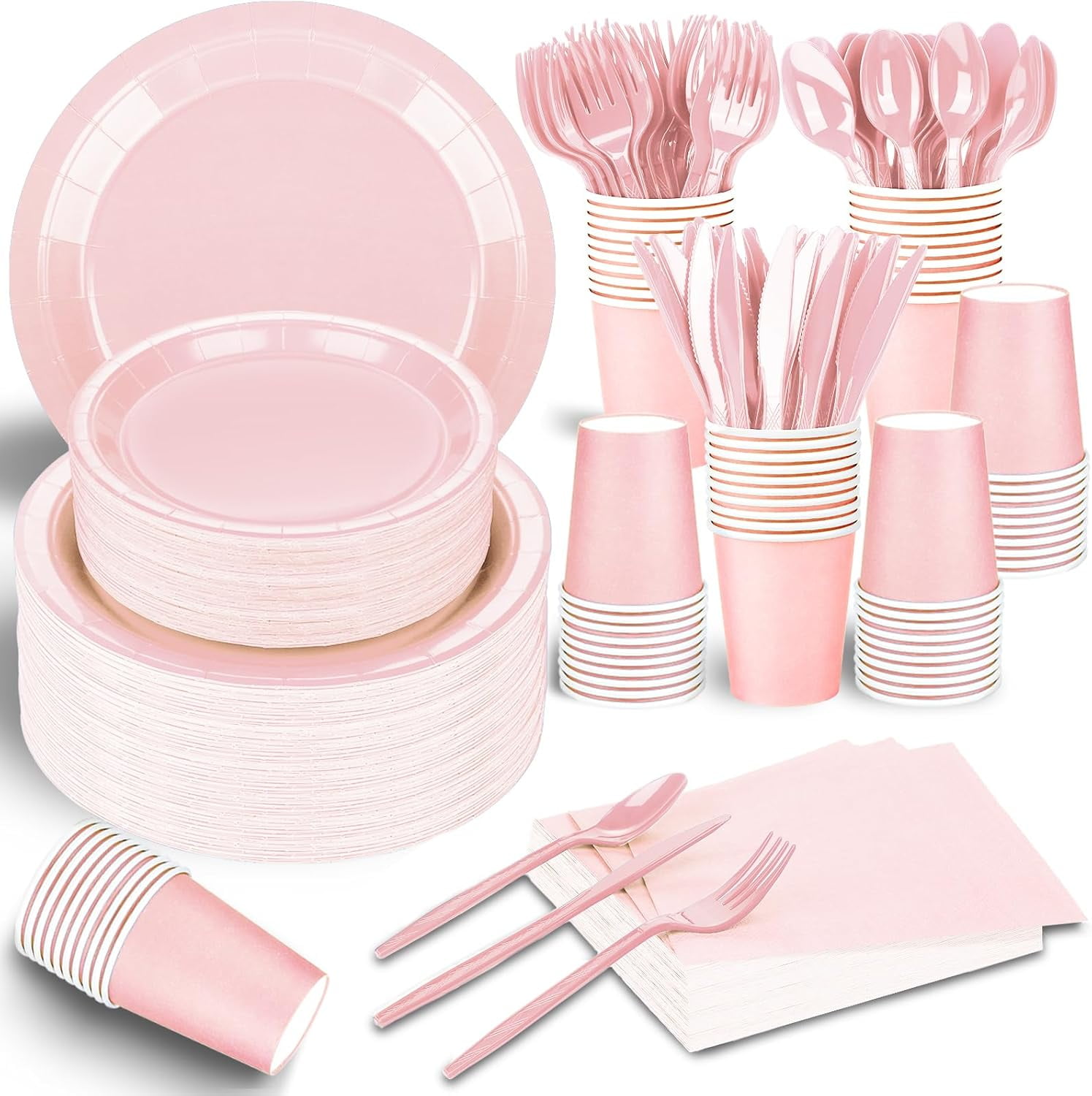 FREEAMG 228PCS Pink Party Supplies Set Include Paper Plates Cups Pink ...