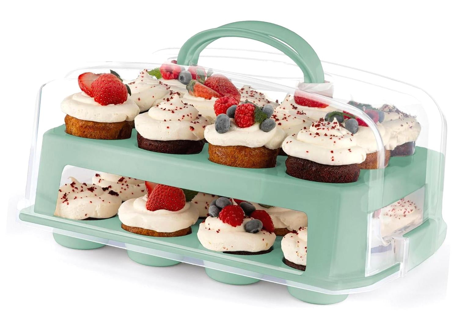 FREEAMG 24-Cupcake - Cupcake Container with Cover & Dual Handles, Two ...