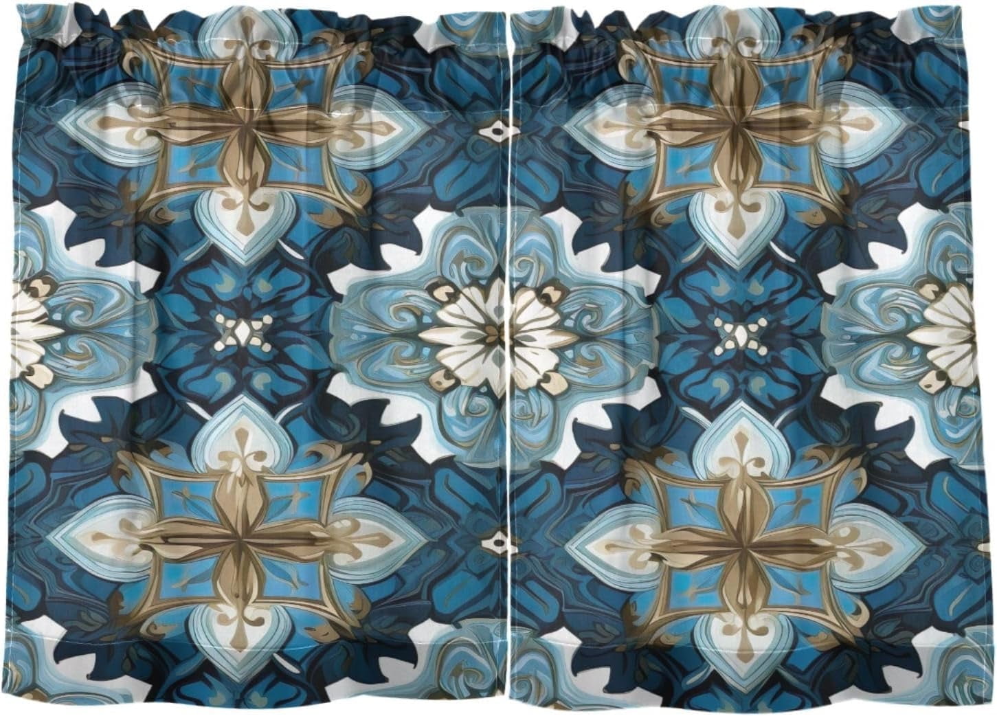 FREEAMG 24 Inch Length Kitchen Curtains Ceramic Tile Pattern 2 Panels ...
