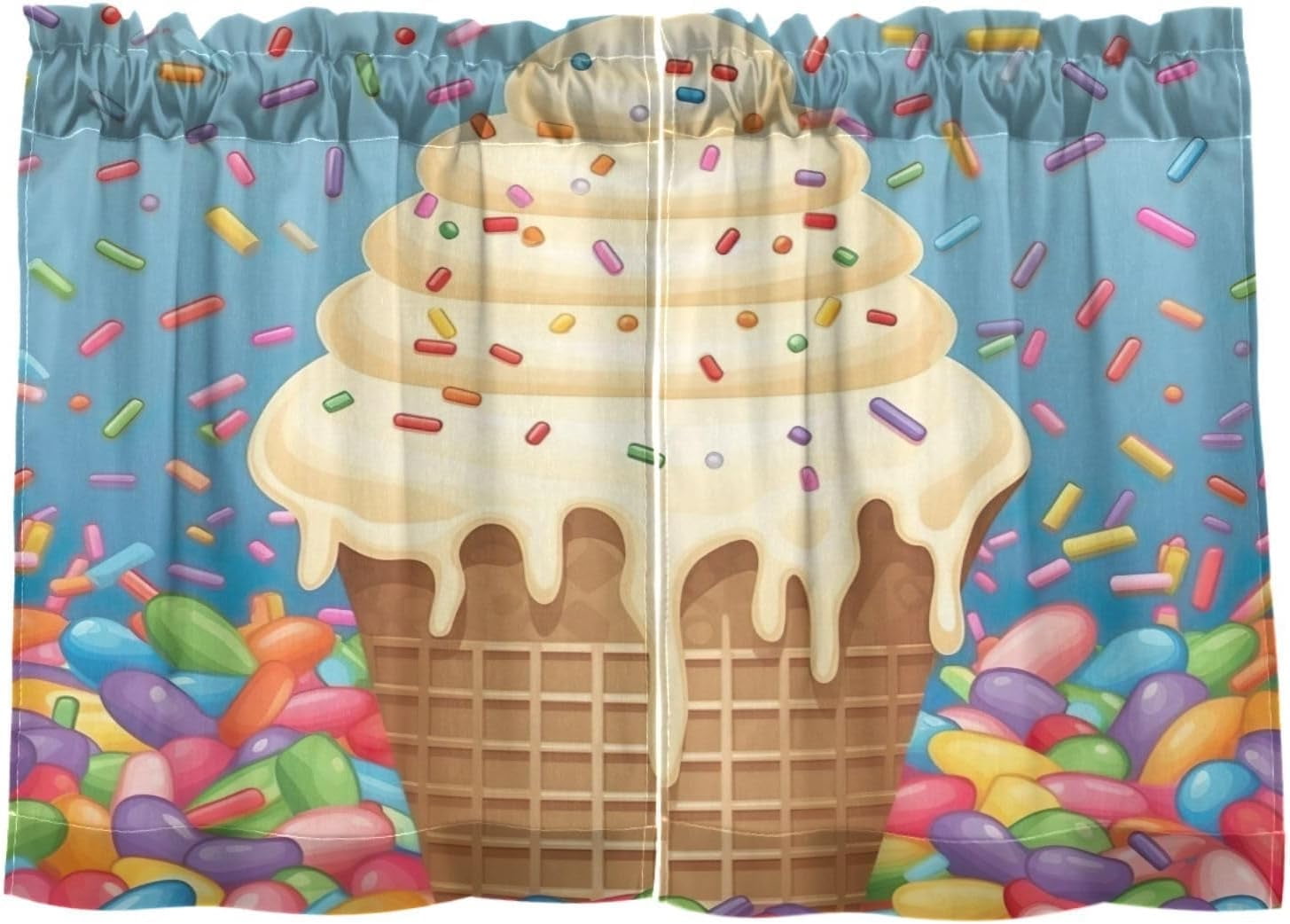 FREEAMG 24 Inch Length Kitchen Curtains Ice Cream 2 Panels Half Window ...