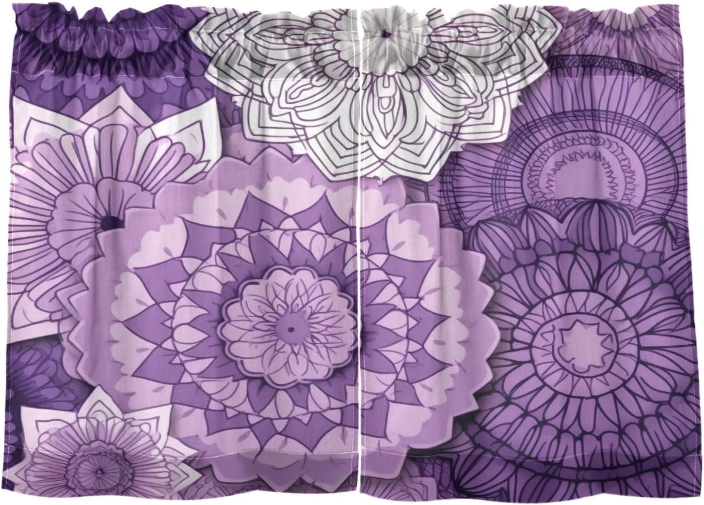 FREEAMG 24 Inch Length Kitchen Curtains Purple Abstract Pattern 2 ...
