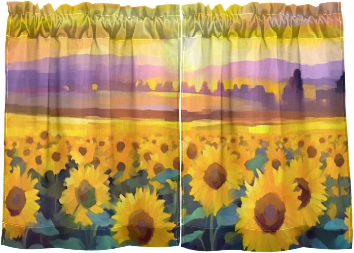 FREEAMG 24 Inch Length Kitchen Curtains Sunflowers 2 Panels Half Window ...
