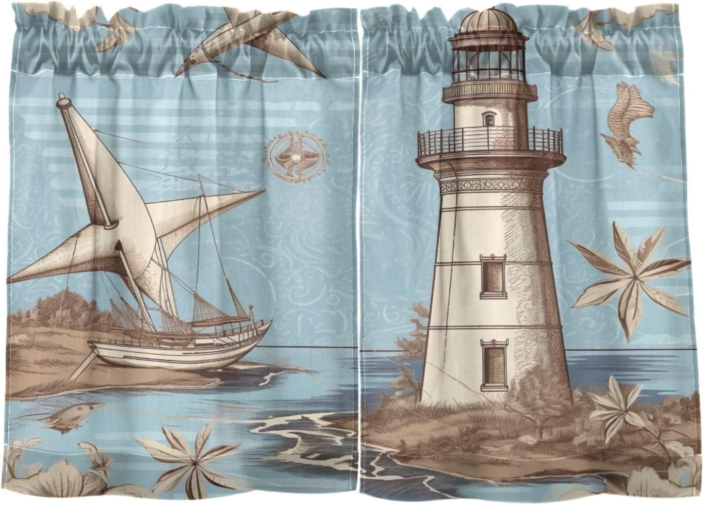 FREEAMG 24 Inch Length Kitchen Curtains Vintage Nautical 2 Panels Half ...