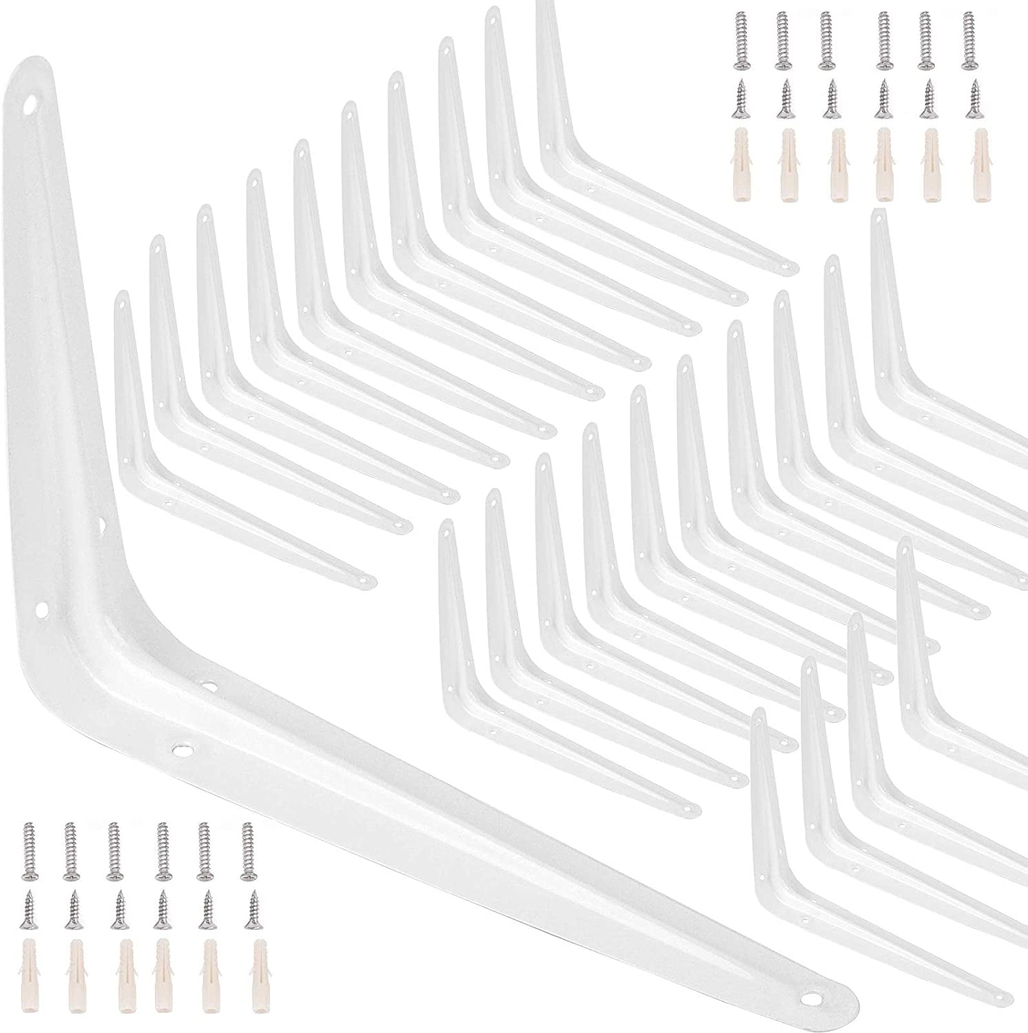 FREEAMG 24 Packs 6 x 8 Inch White Shelf Brackets, Heavy Duty L-Bracket ...